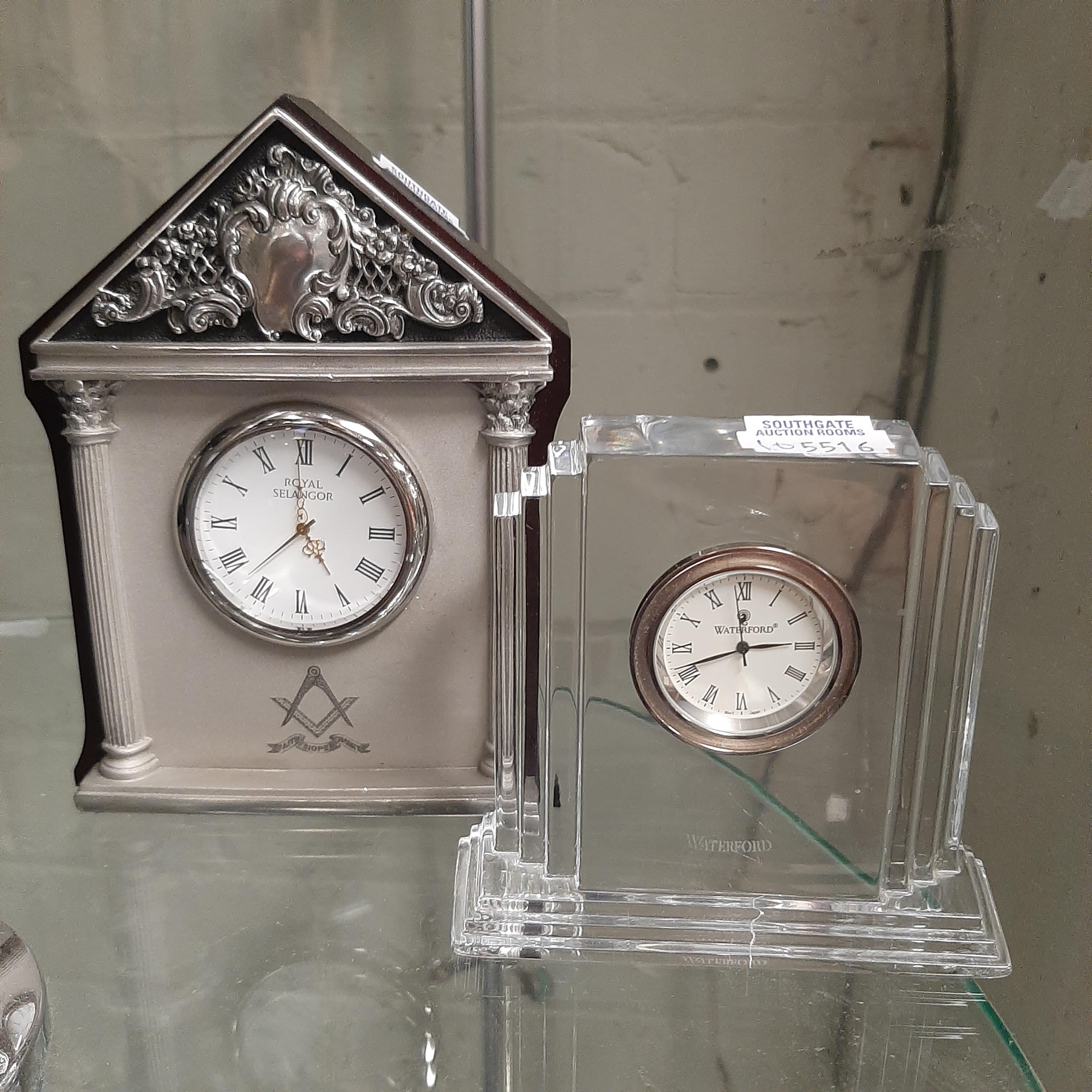 WATERFORD CRYSTAL CLOCK WITH A ROYAL SENGOR MASONIC CLOCK