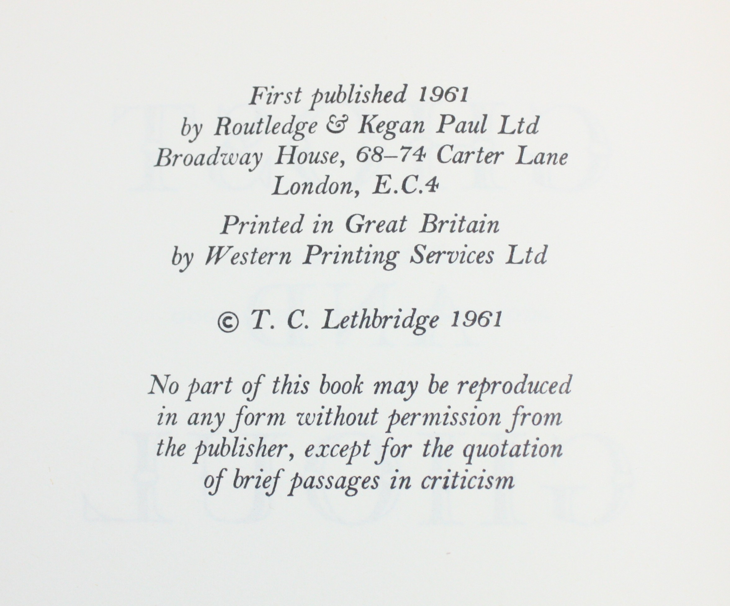 Lethbridge, T.C. Ghost and Ghoul. London. Routledge and Kegan Paul ...