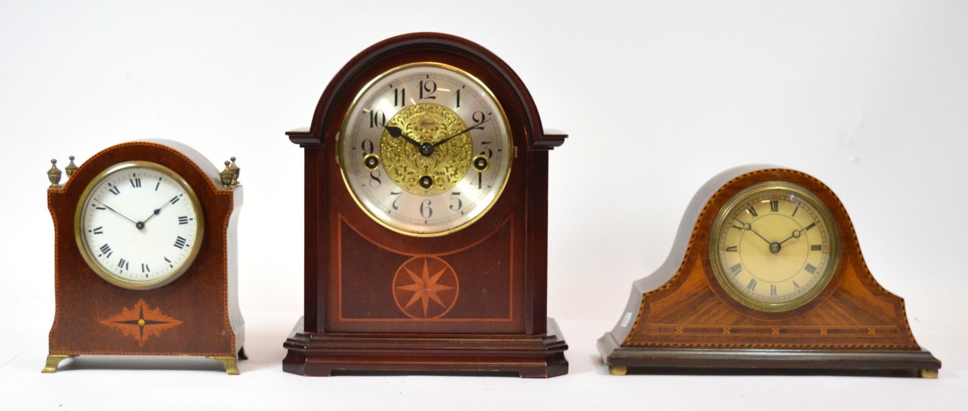 A late 20th century inlaid mahogany Hermle West Minster chime mantel ...
