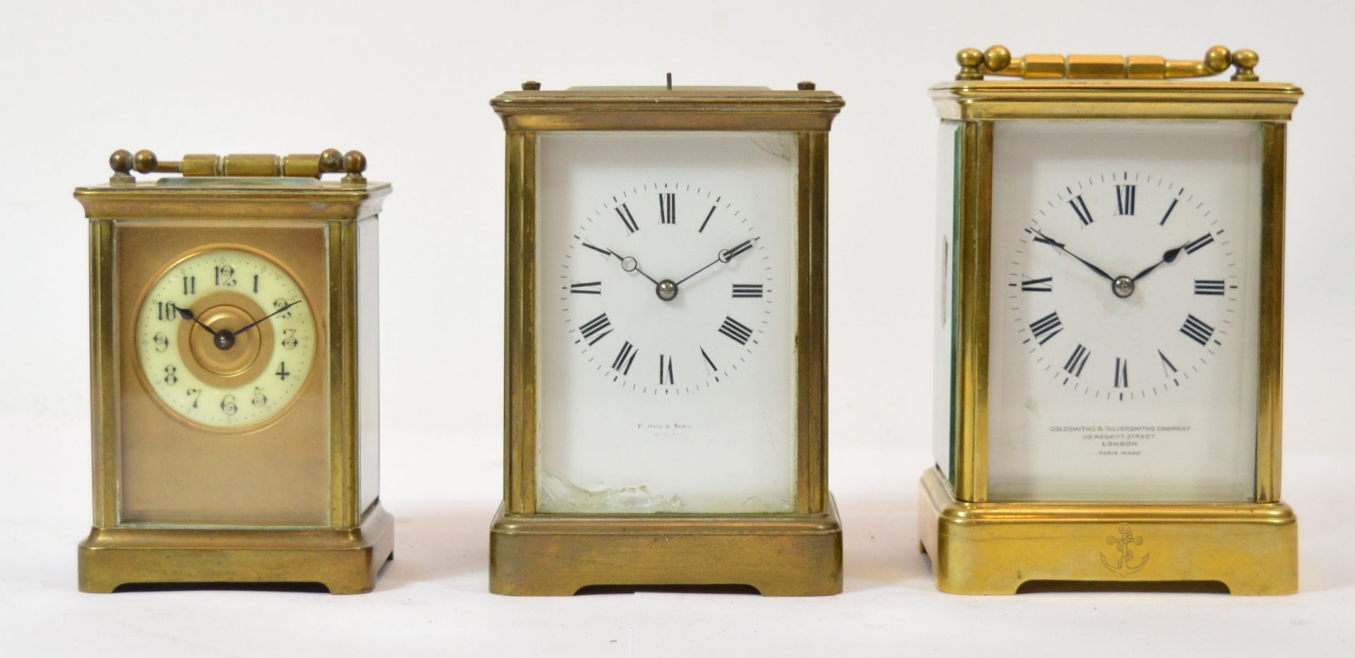 Two brass cased carriage clocks, including an Edwardian 8 day and a ...