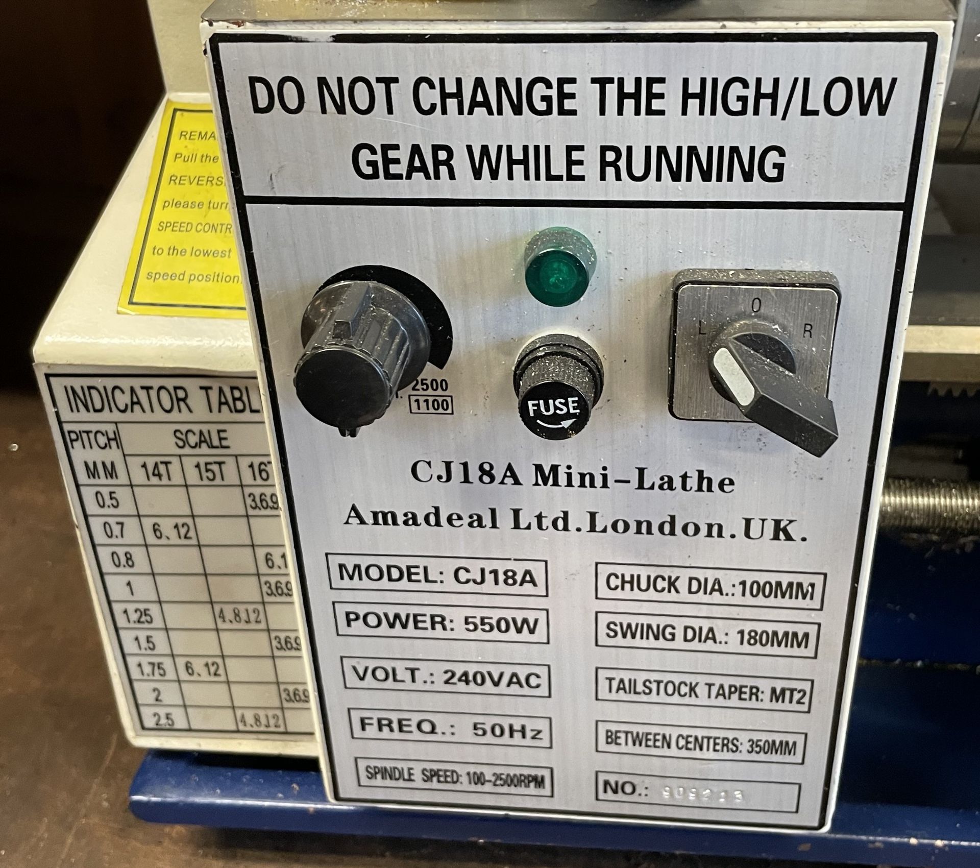 An Amadeal mini lathe, model no. CJ18A, with three saw chuck, fitted ...
