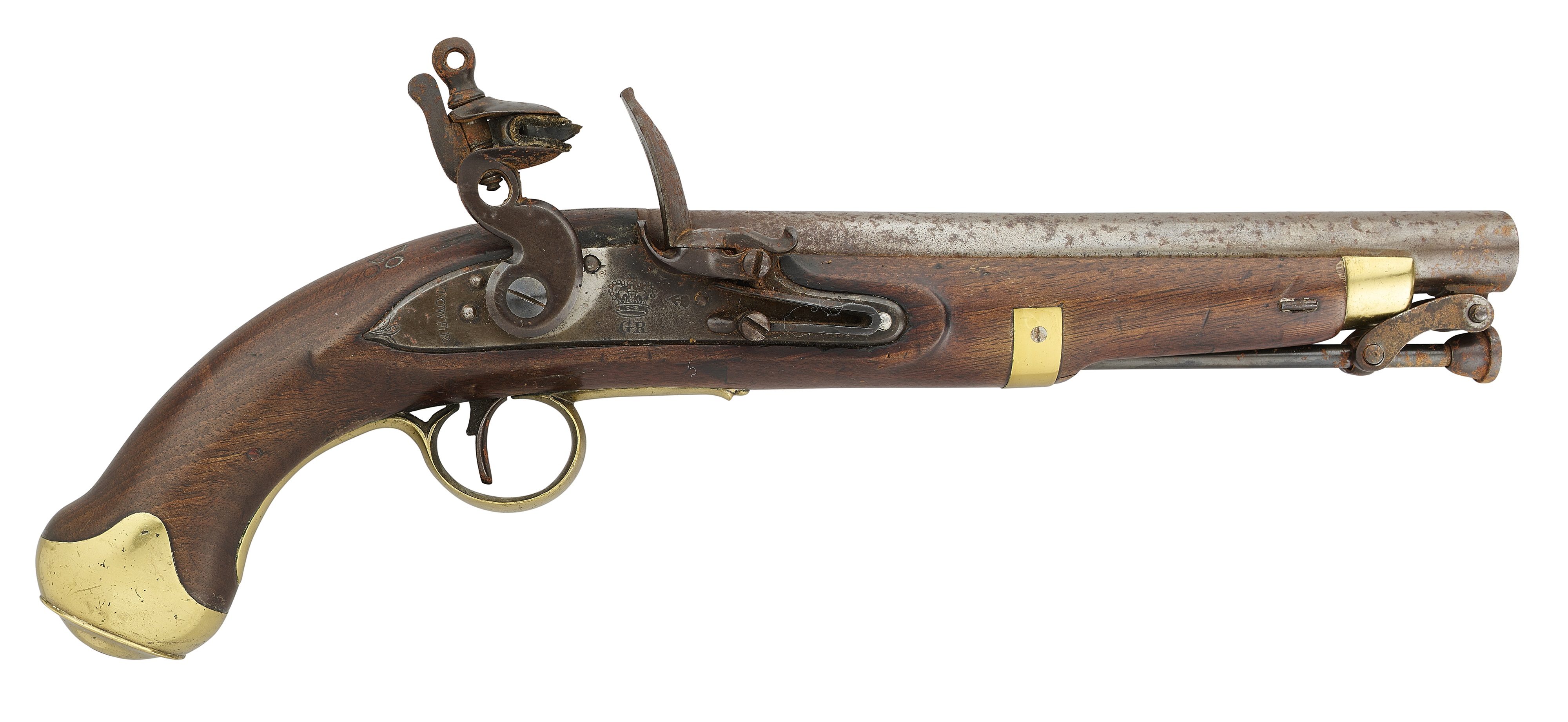 A 16 BORE FLINTLOCK NEW LAND PATTERN SERVICE PISTOL with plain barrel ...