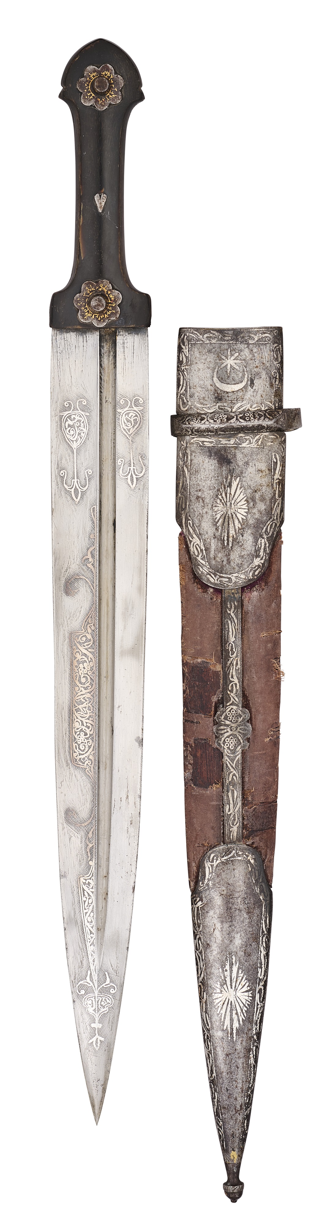 A LARGE CAUCASIAN KINDJAL, 19TH CENTURY with broad tapering double ...