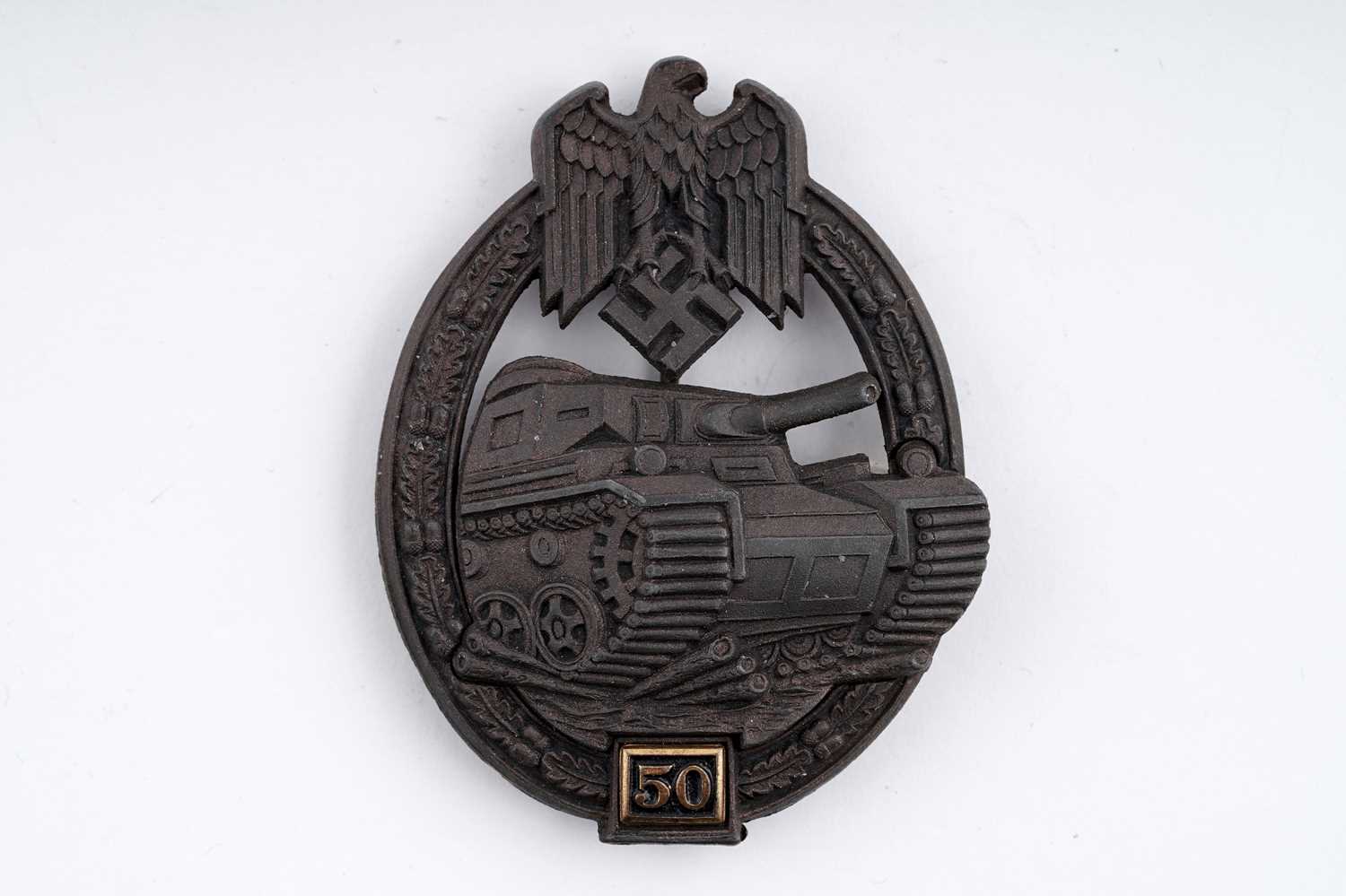A German Second World War Tank Battle badge, with 50 engagements mount ...