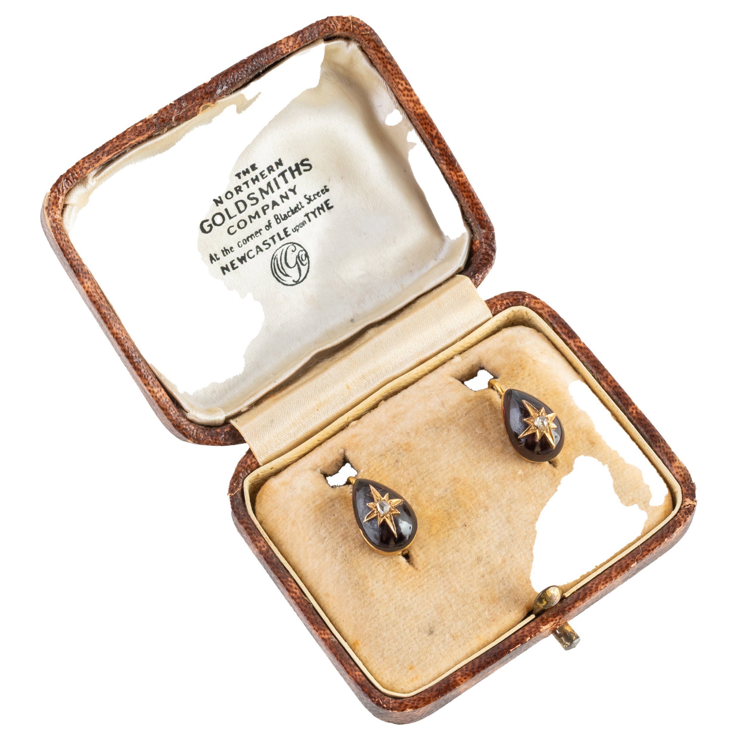 A PAIR OF CARBUNCLE GARNET AND DIAMOND EARRINGS (3)The pear shaped ...