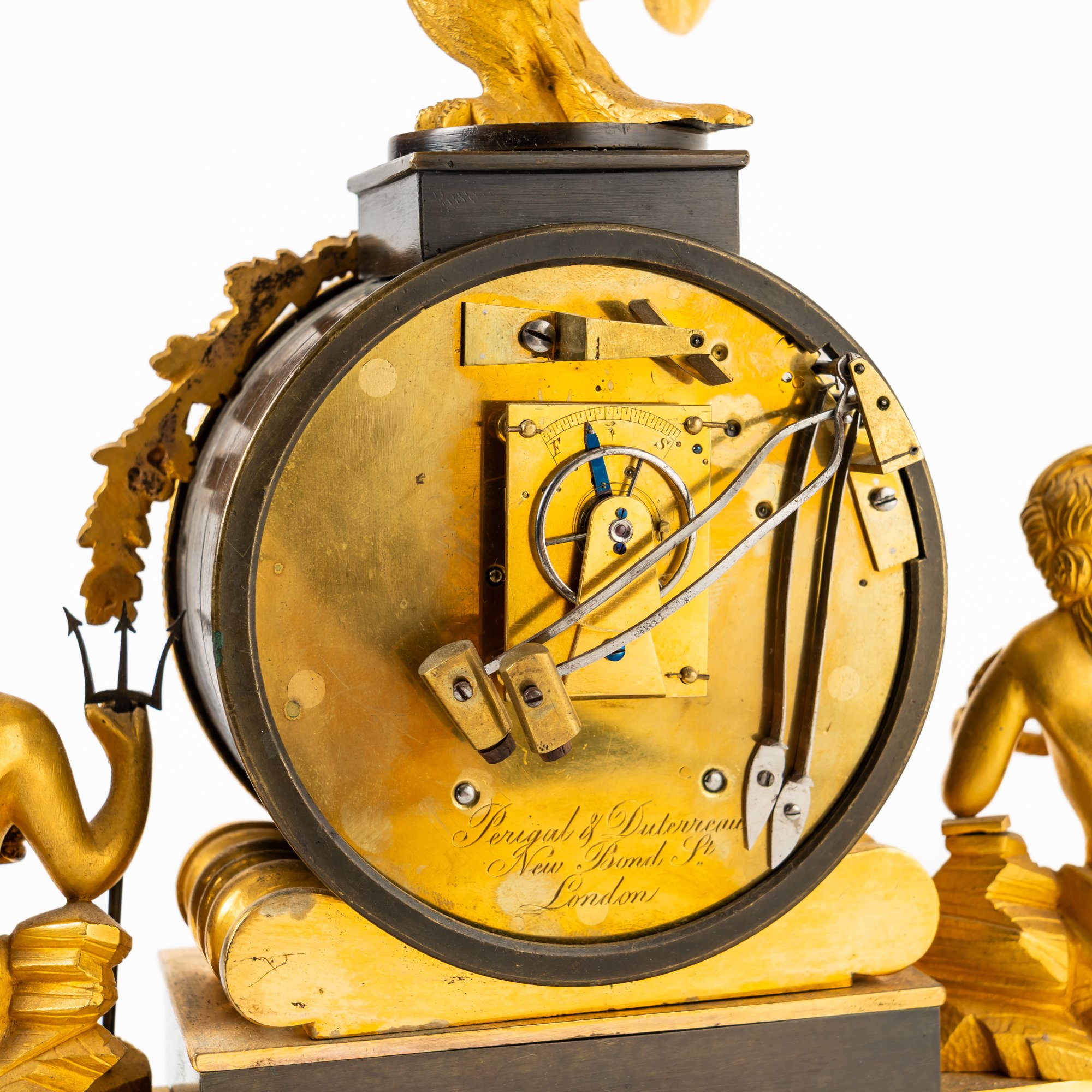 A LATE GEORGE IV ORMOLU AND BRONZE QUARTER STRIKING MANTEL CLOCK WITH ...
