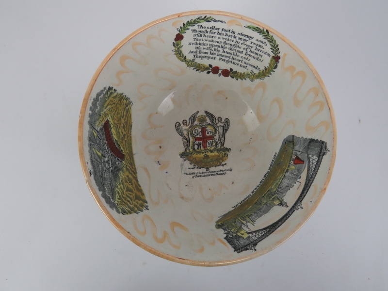 A Sunderland Masonic lustreware ceramic bowl, early/mid 19th century ...