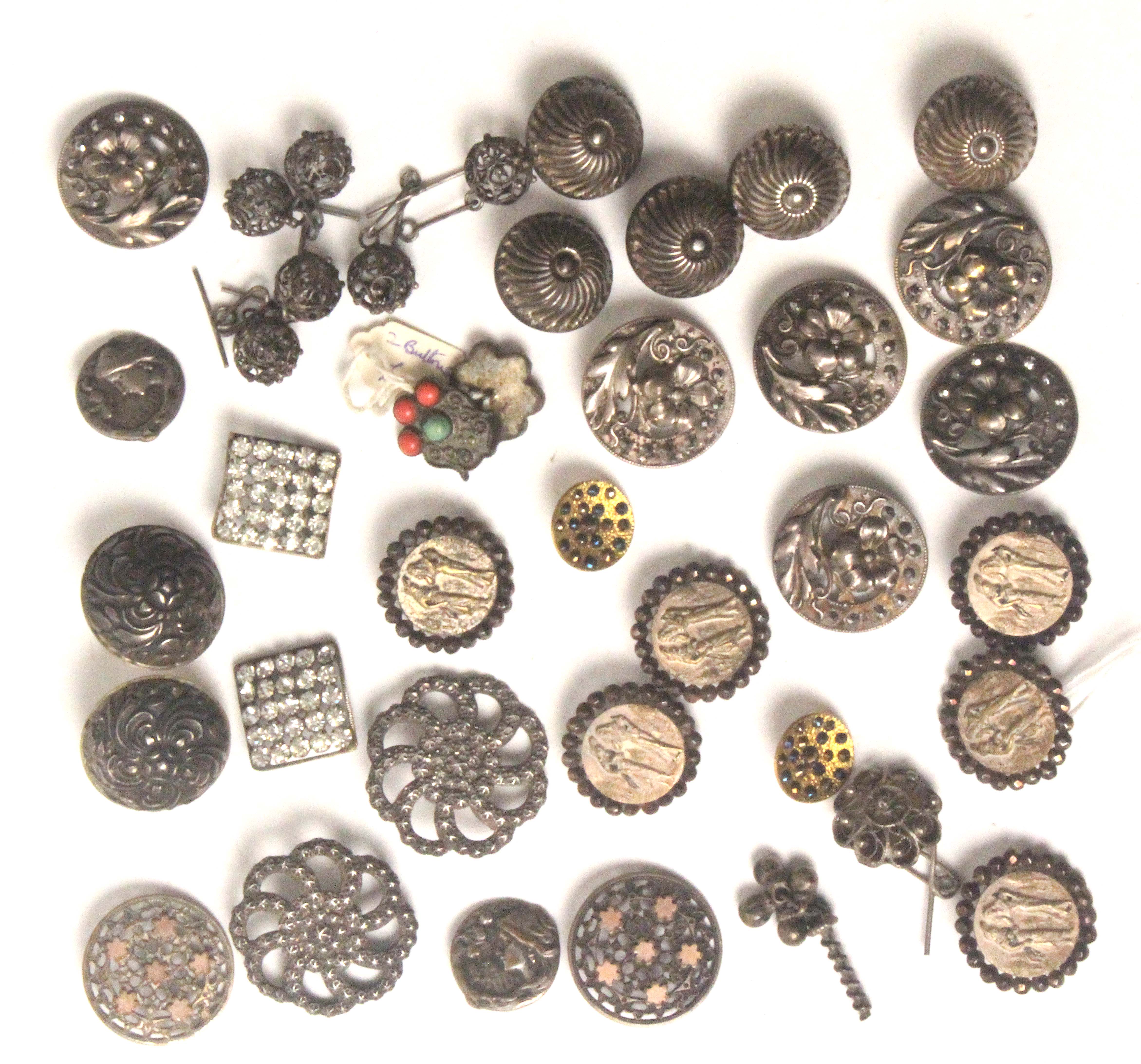 Buttons, various, metal, thirty nine, comprising a set of six floral ...