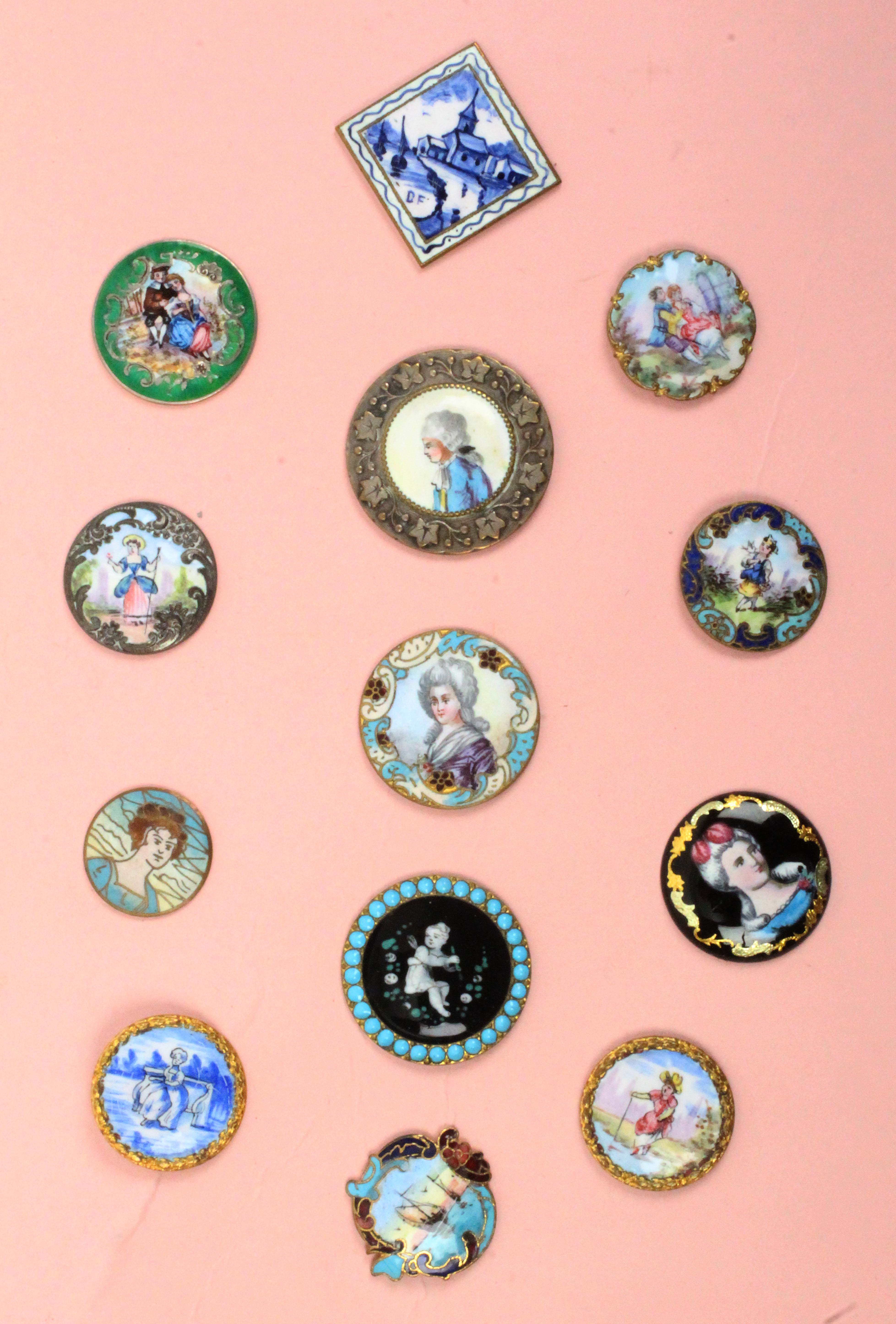 Buttons, enamel, late 19th / early 20th Century, mostly French, a card ...