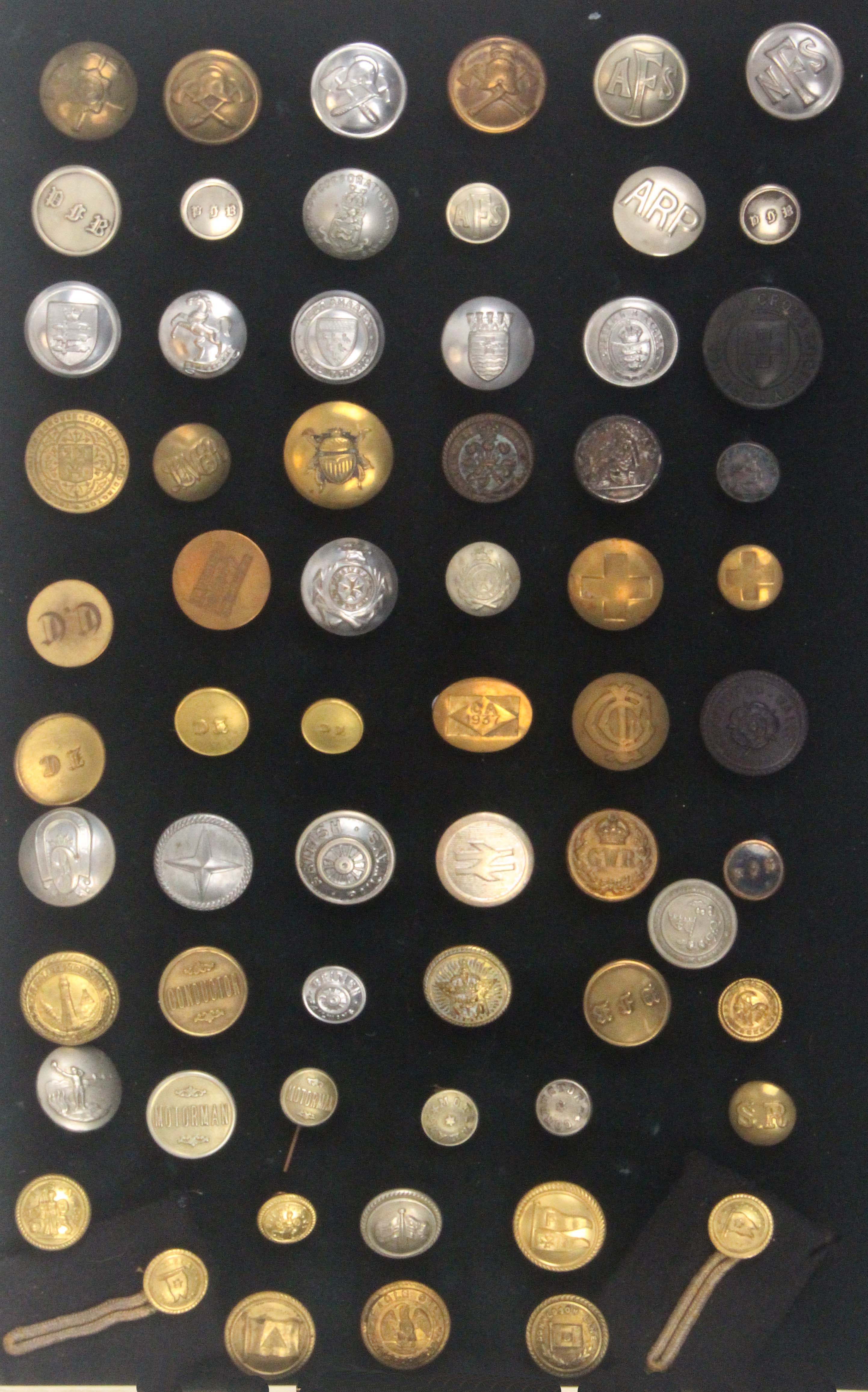 Buttons, uniform, mostly metal, circa one hundred and ten, including ...