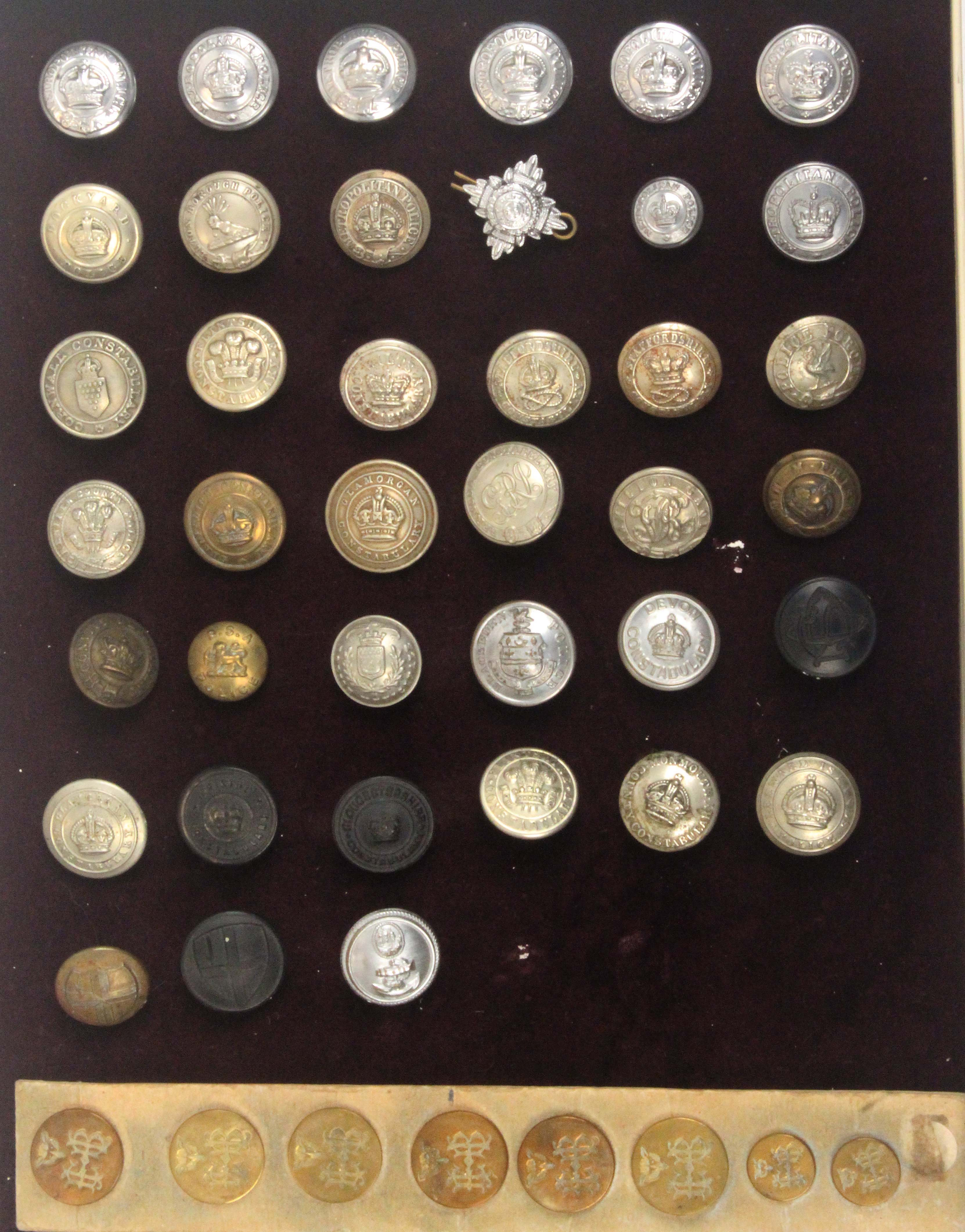 Buttons, uniform, mostly metal, circa one hundred and ten, including ...