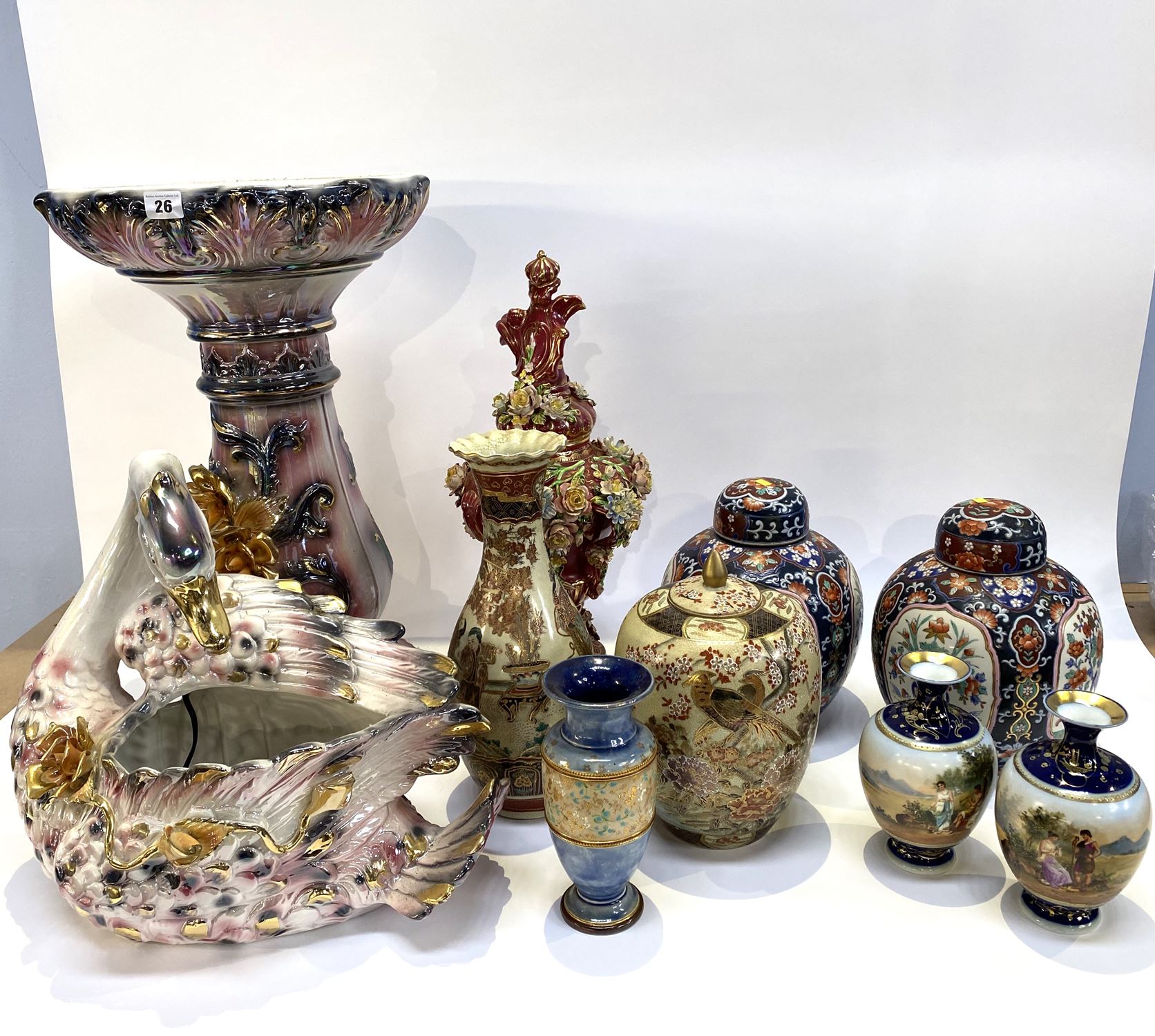 A group lot of ceramics, to include a Royal Doulton blue glaze vase, a ...