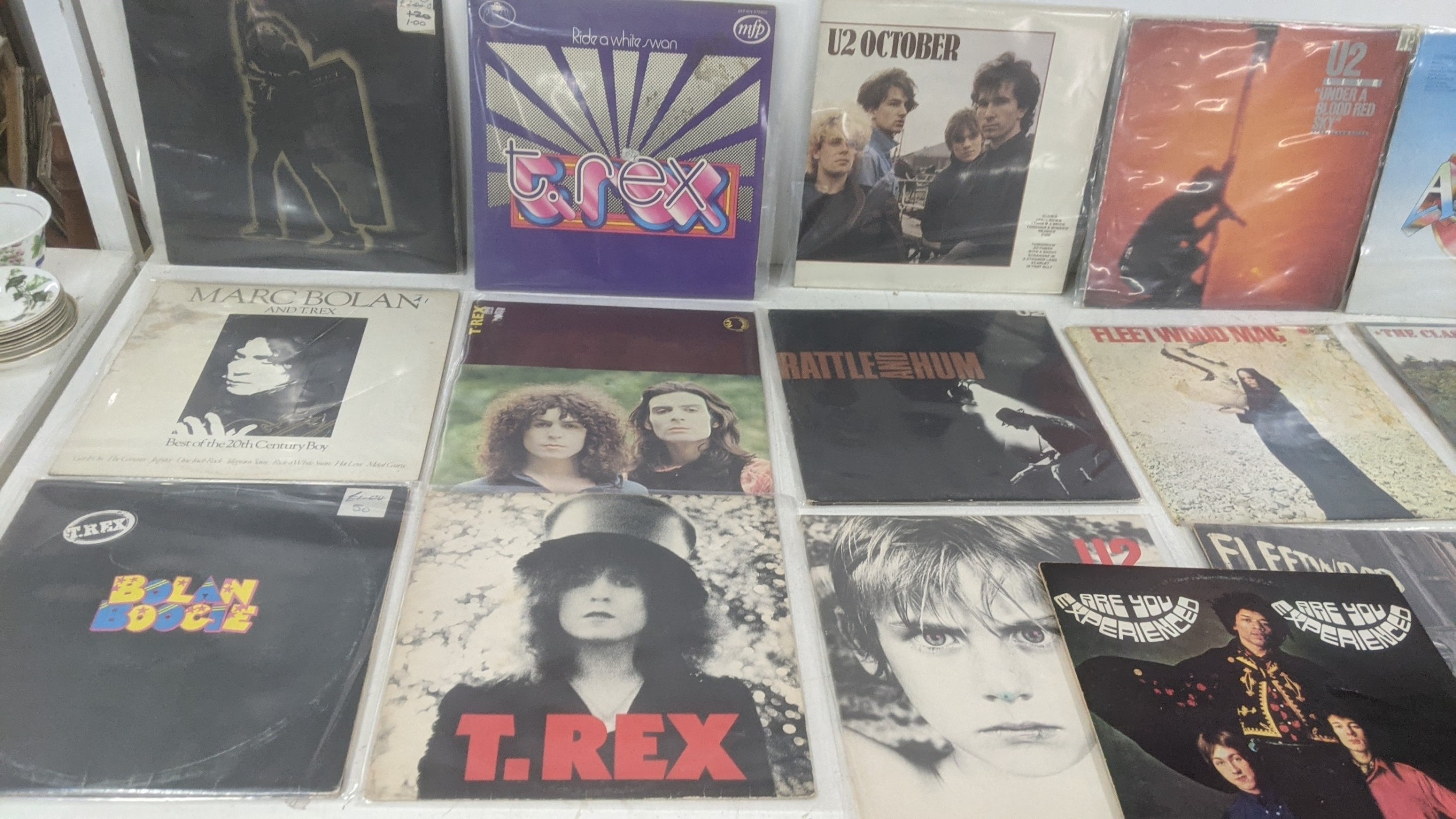 A collection of 19 classic rock LPs to include T Rex, U2, The Jimi ...