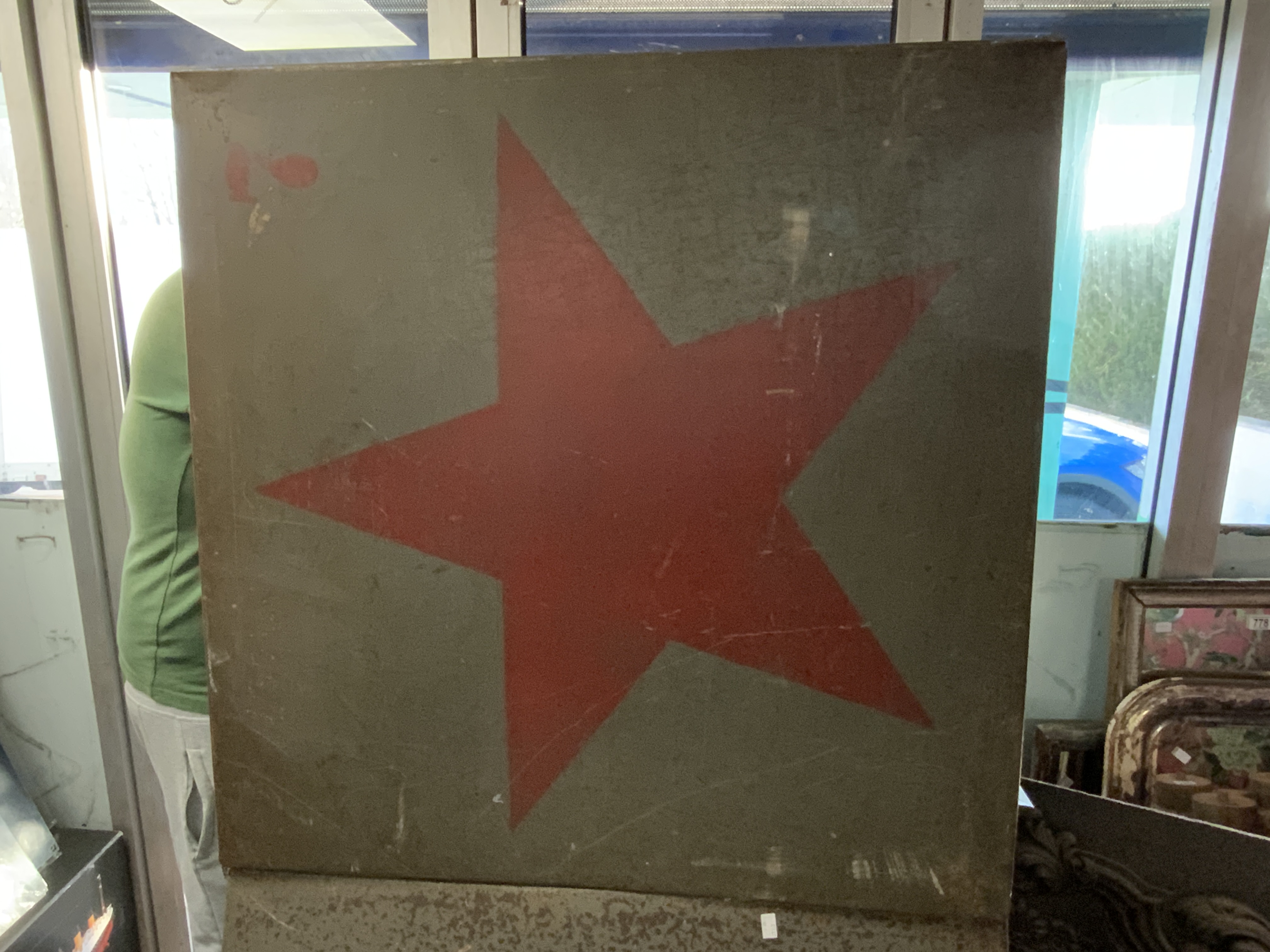 TWO VINTAGE RED STAR METAL SIGNS 81 X 91CM