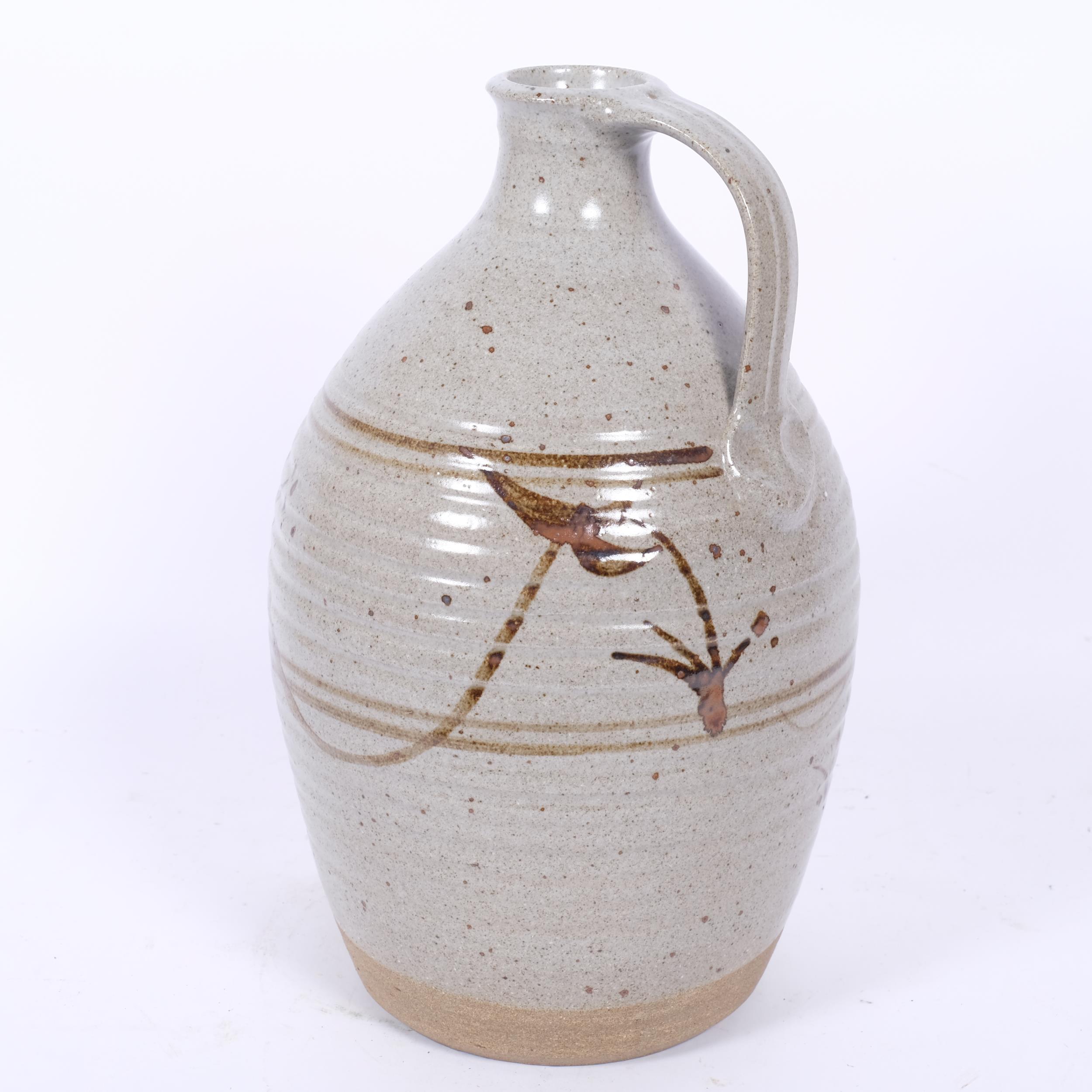 A studio pottery stoneware flagon, turned and wood and cork tap, no ...