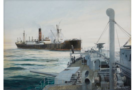 δ CHRISTOPHER MAYGER (BRITISH, 1919-1994) Rendezvous with a supply ship ...