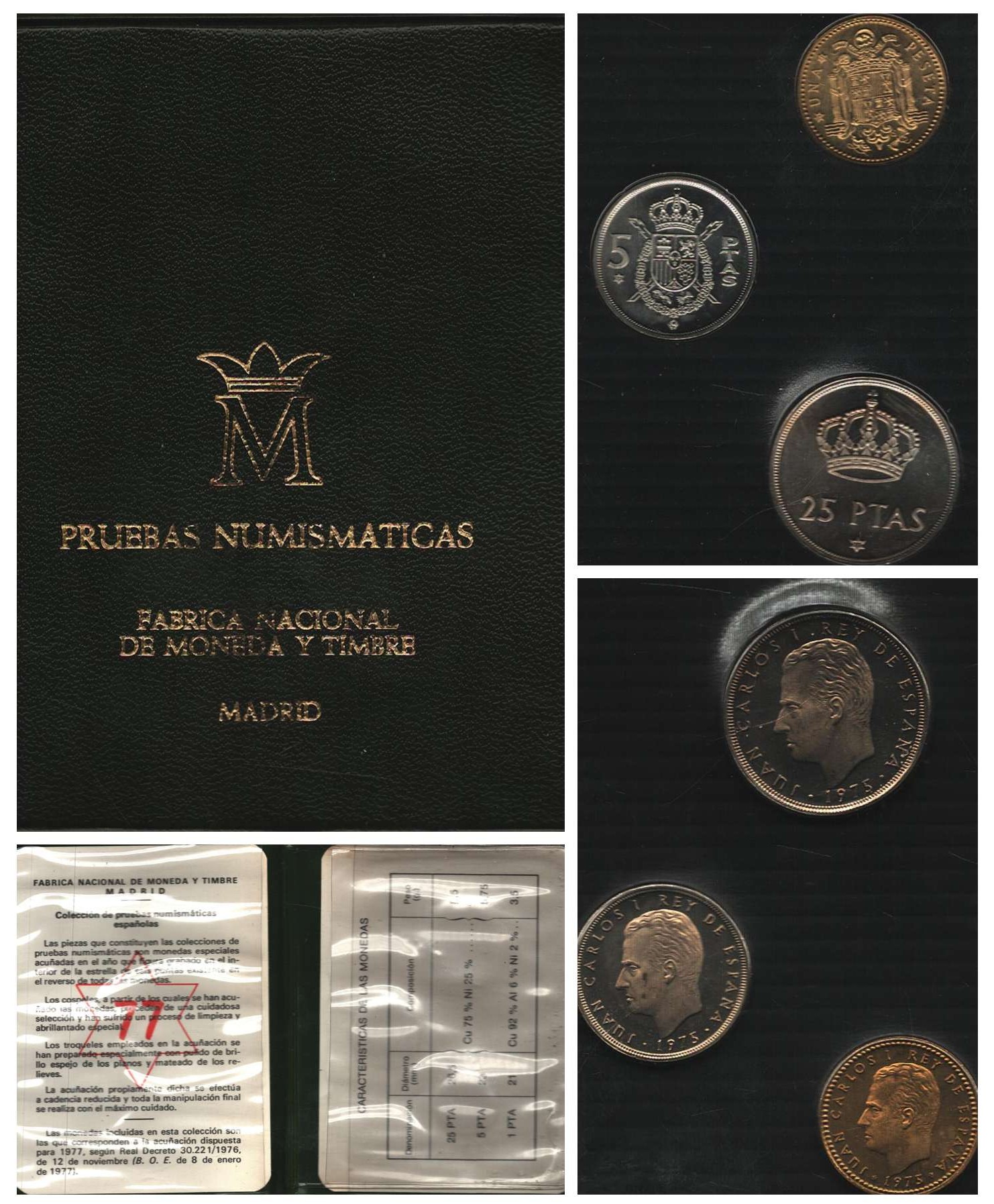 Coins Spanish 3 coins 25 ptas/5 ptas/1 pta presentation pack in green ...