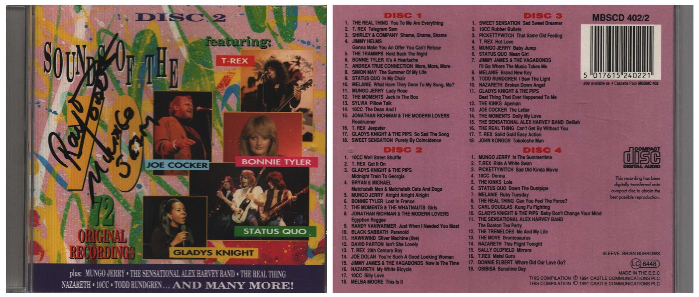Ray Dorset and Mungo Jerry signed Sounds of the 70's CD insert.