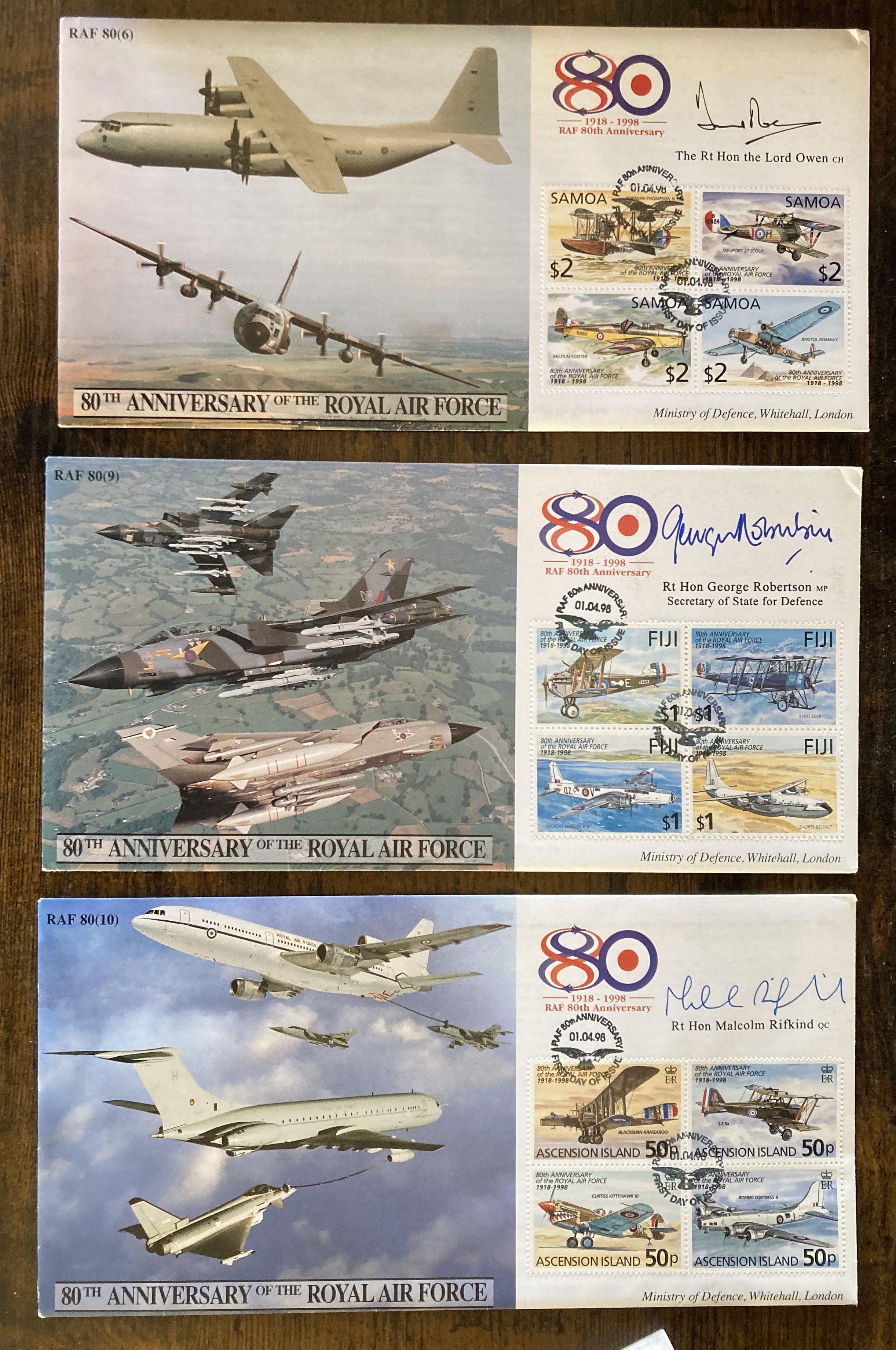 Political signed RAF cover collection, six VIP 80th ann RAF covers ...