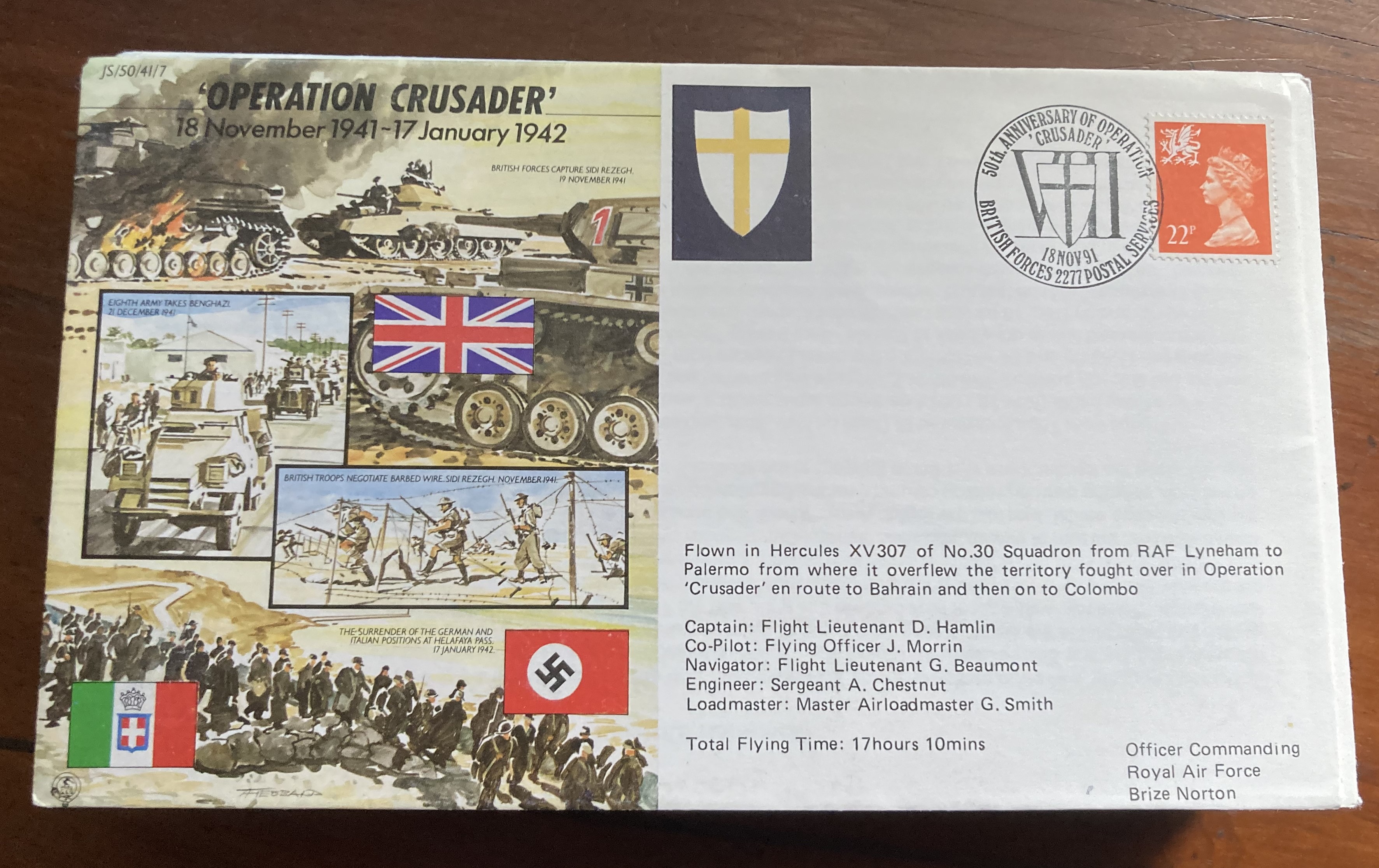 WW2 50th ann Operation Crusader RAF flown cover JS50/41/7. Flown by ...
