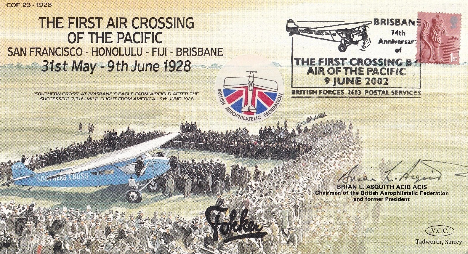1st Air Crossing of the Pacific Signed Brian Asquith Chairman British ...