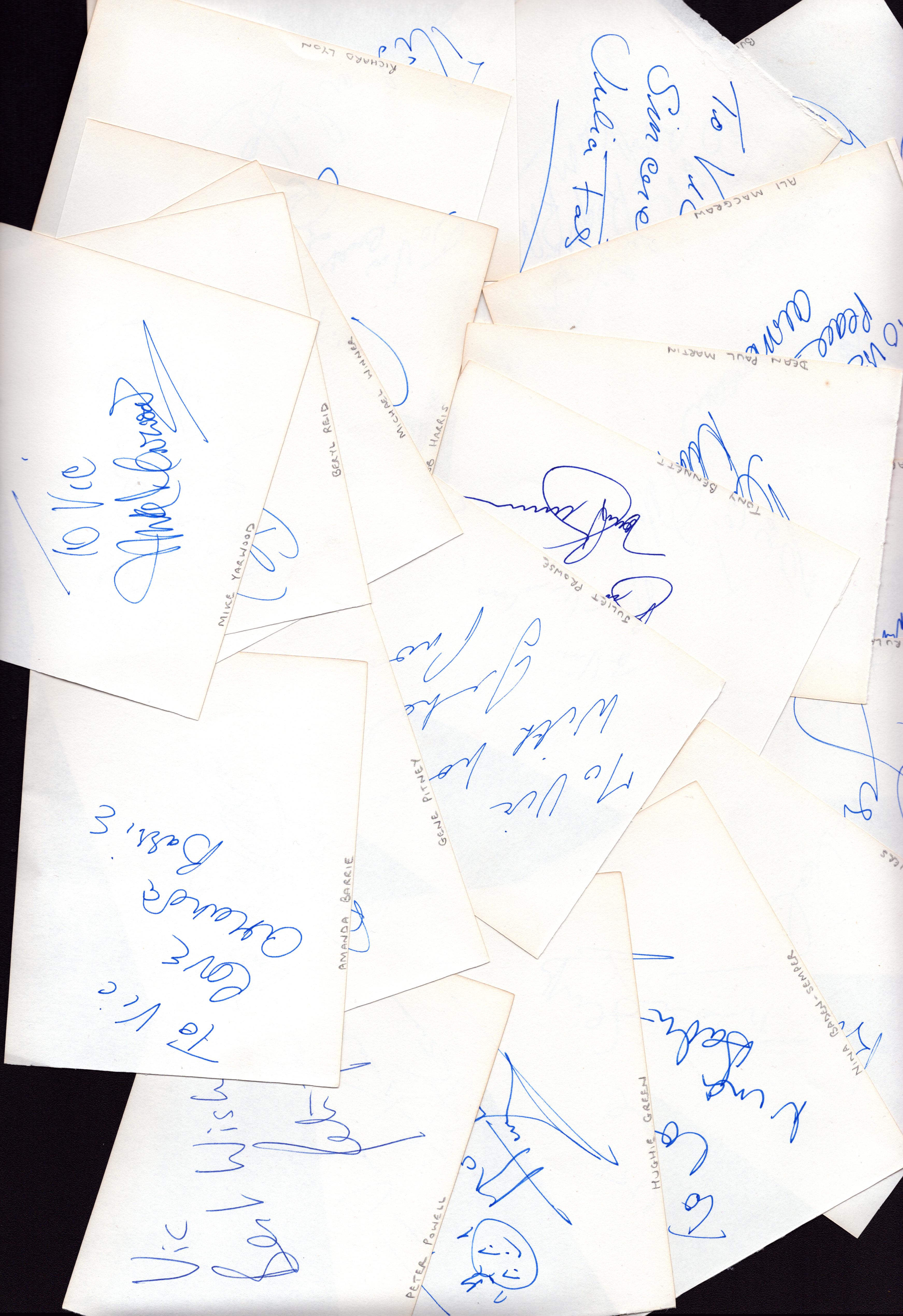 Autograph collection, double sided. 20+ signatures include Dean Martin ...