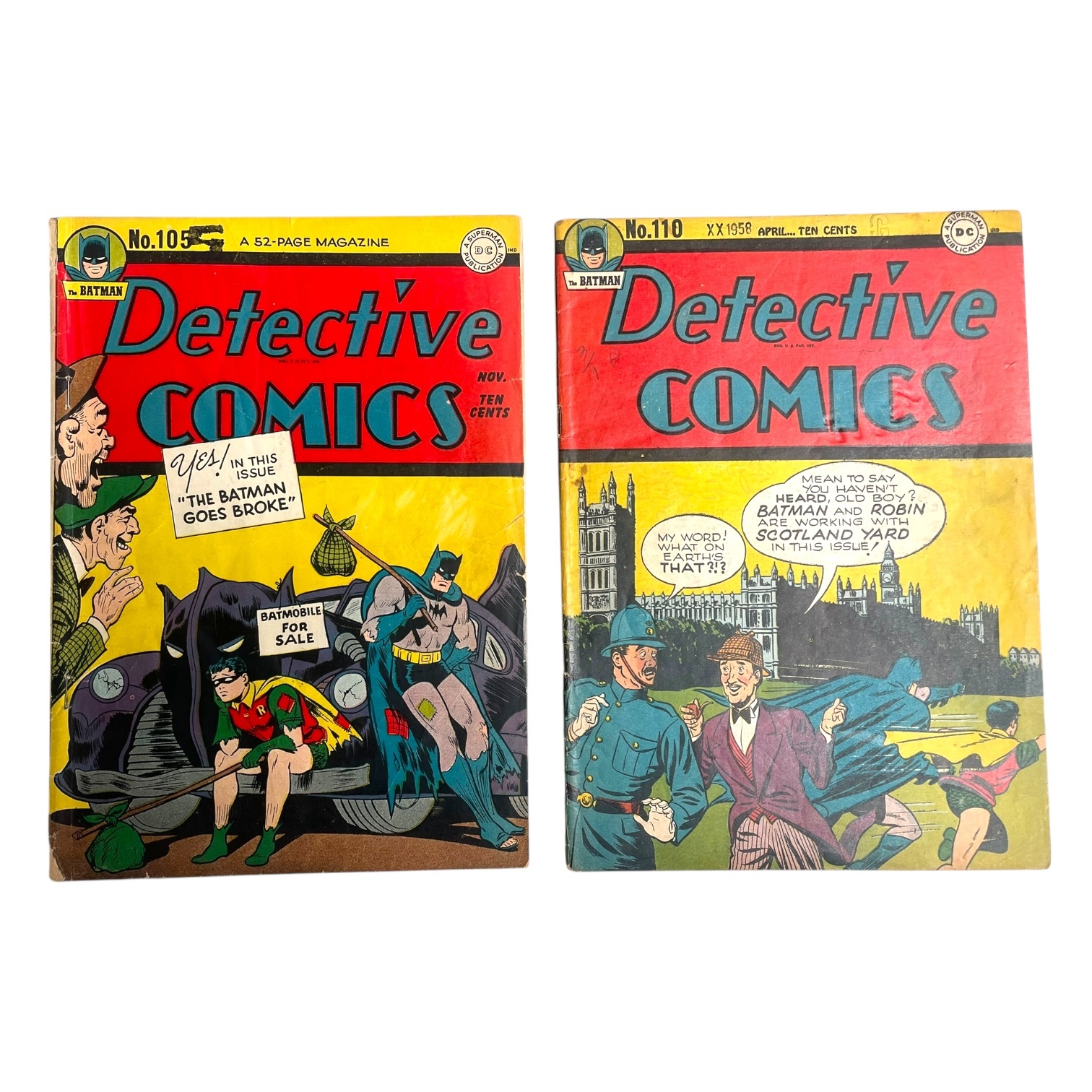 Detective Comics, two issues, no. 105 (Nov. 1945) & no. 110 (Apr. 1946 ...