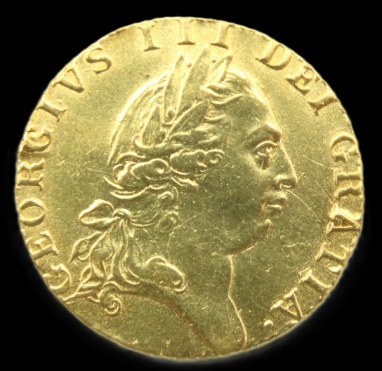 A 1788 George III one Guinea gold coin, 23mm diameter, 8.36g, 0.967 gold