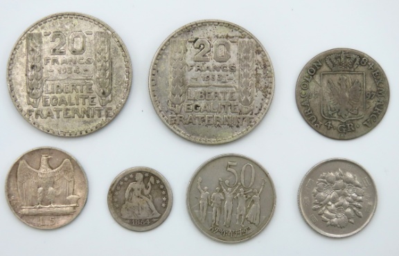 Two French 20 Francs coins, 1933 & 1934, Frederick William II, 1979 ...
