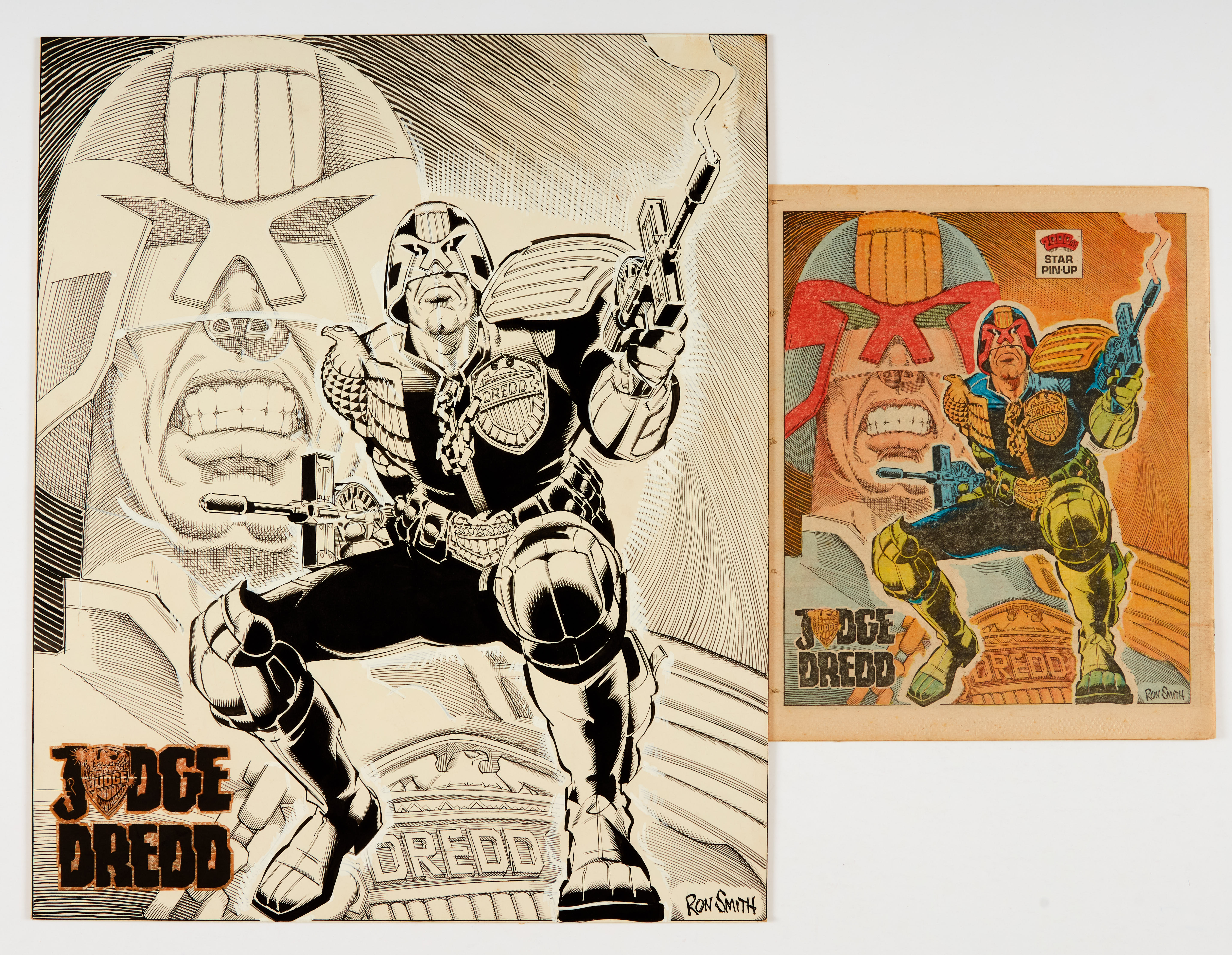 Judge Dredd original back cover artwork (1982) drawn and signed by Ron ...