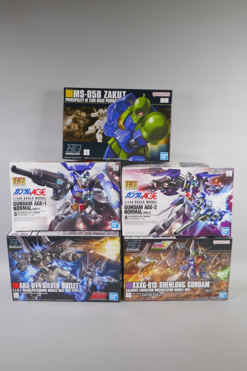 Eleven Bandai H.G. Gundam gunpla, 1:144 scale model kits, unbuilt in ...