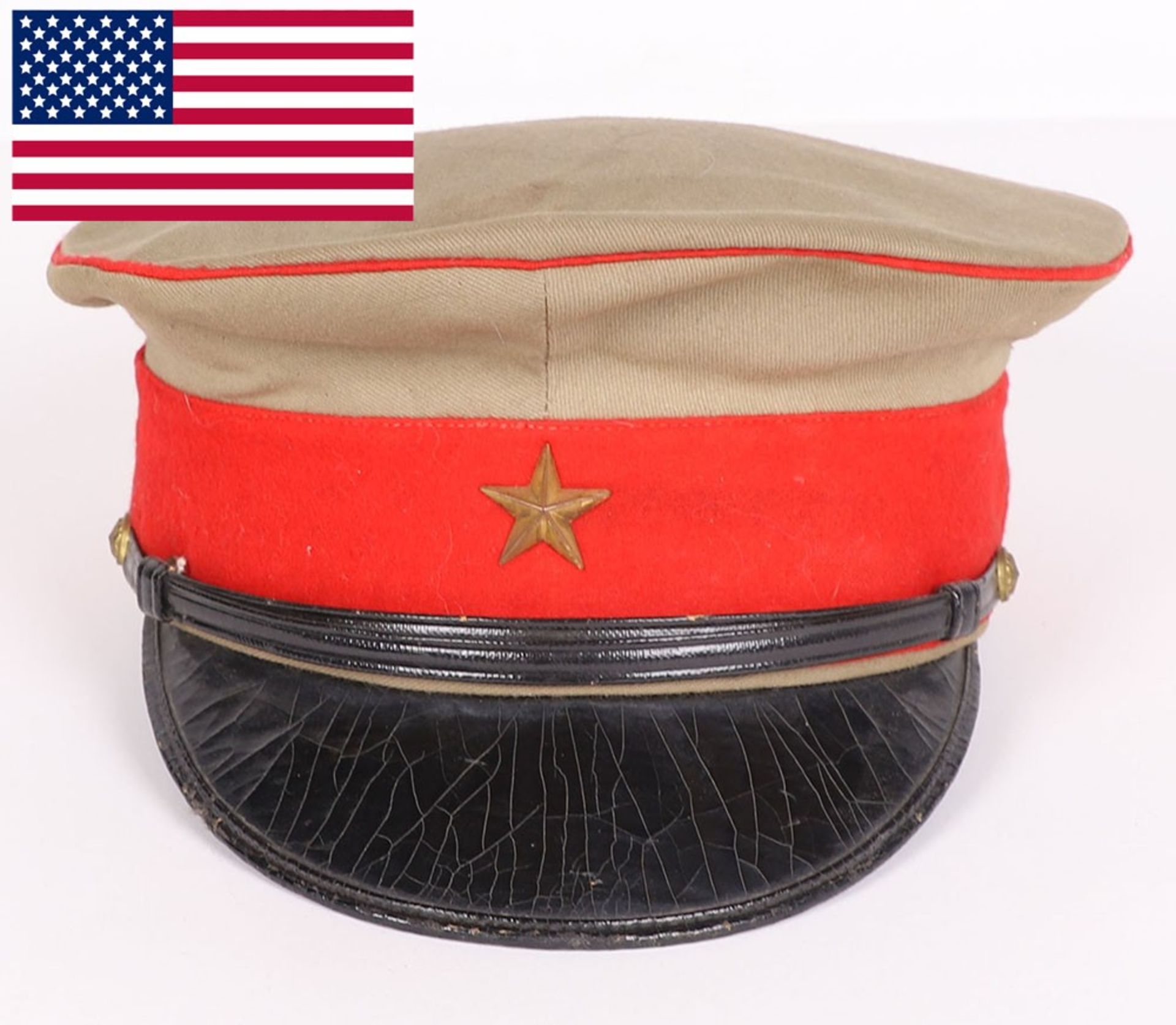 WW2 Japanese Officers Peaked Cap, fine quality light tan cloth body ...