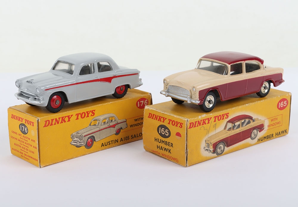 Two Boxed Dinky Toys British Cars, 165 Humber Hawk maroon lower body ...