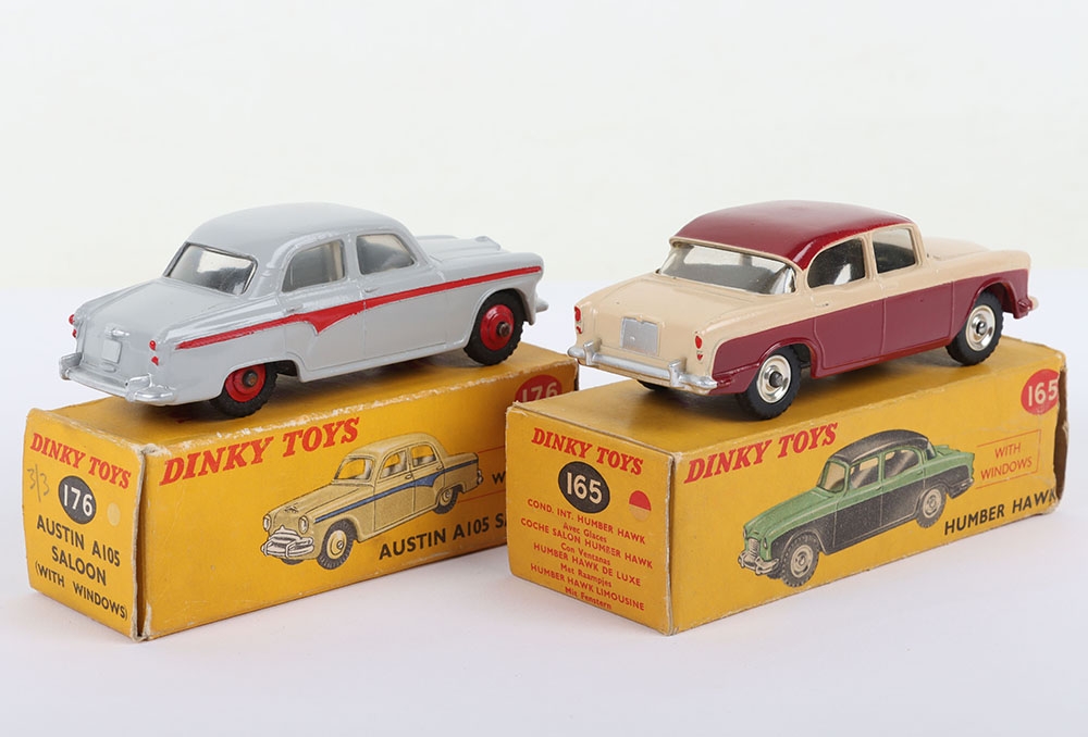 Two Boxed Dinky Toys British Cars, 165 Humber Hawk maroon lower body ...