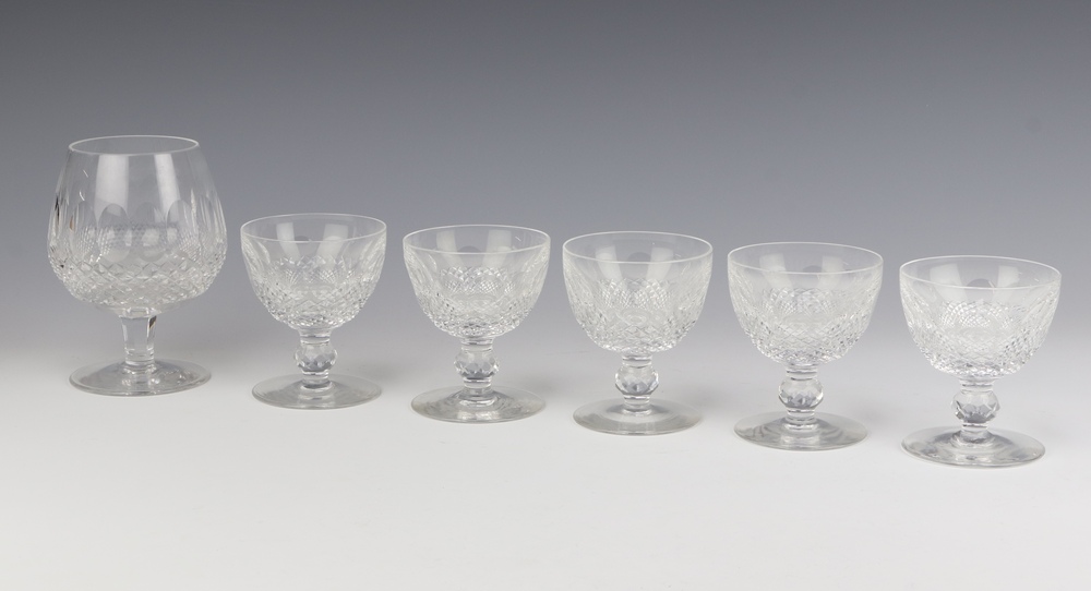 Five Waterford Crystal Colleen pattern bowls 9cm and a ditto brandy balloon