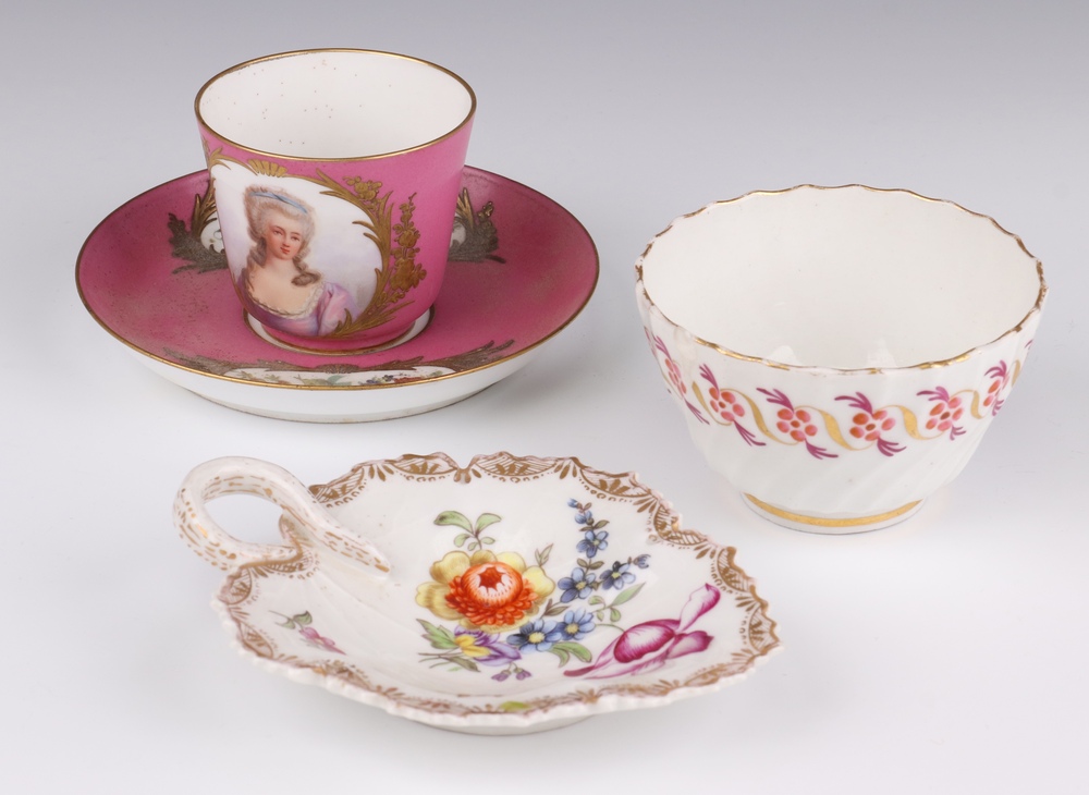 A Sevres style cabinet cup and saucer decorated a portrait of Madame De ...