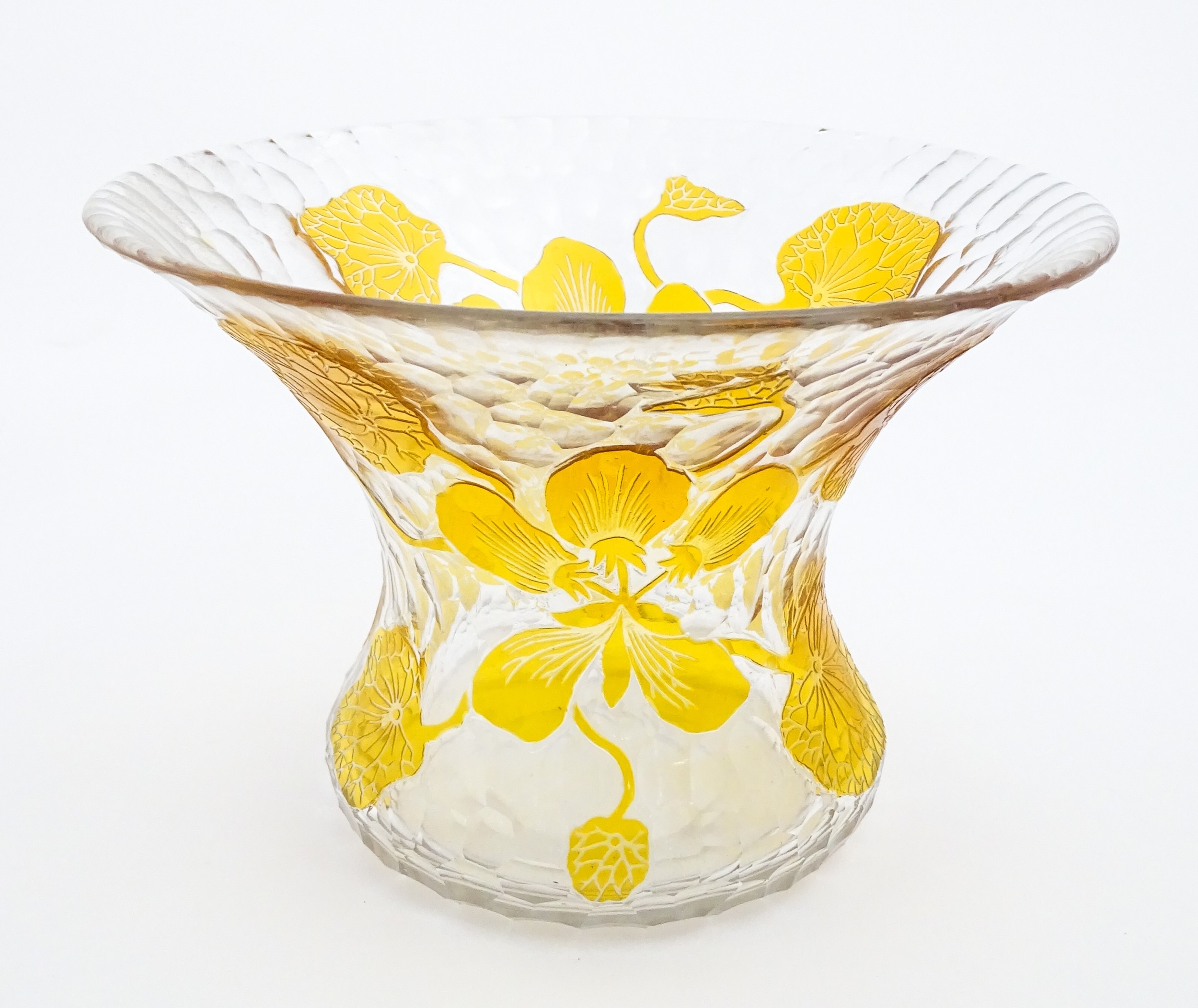 A 1930's Dema Glass / Dennis Glassworks glass vase with floral and ...