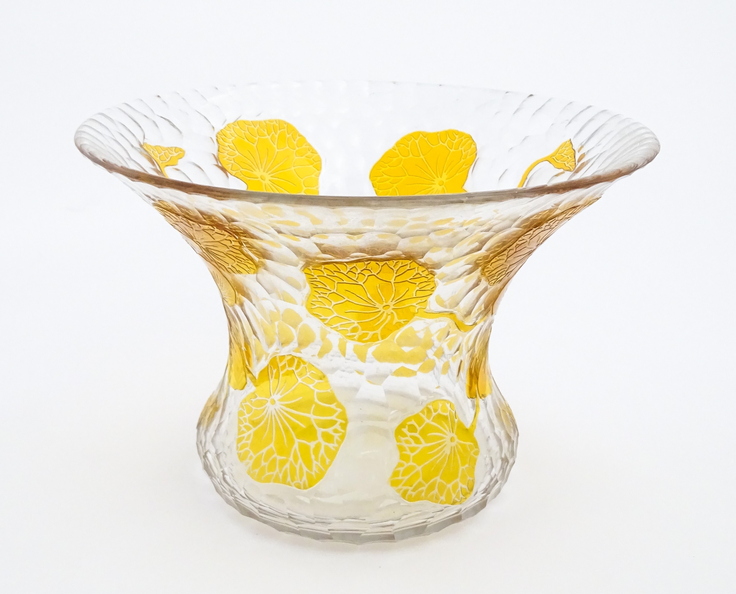 A 1930's Dema Glass / Dennis Glassworks glass vase with floral and ...