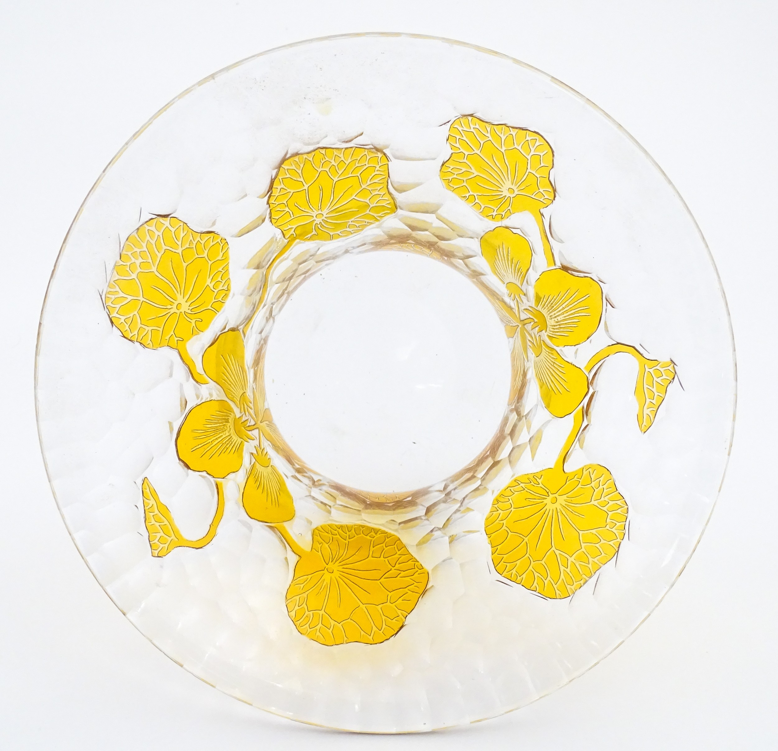 A 1930's Dema Glass / Dennis Glassworks glass vase with floral and ...