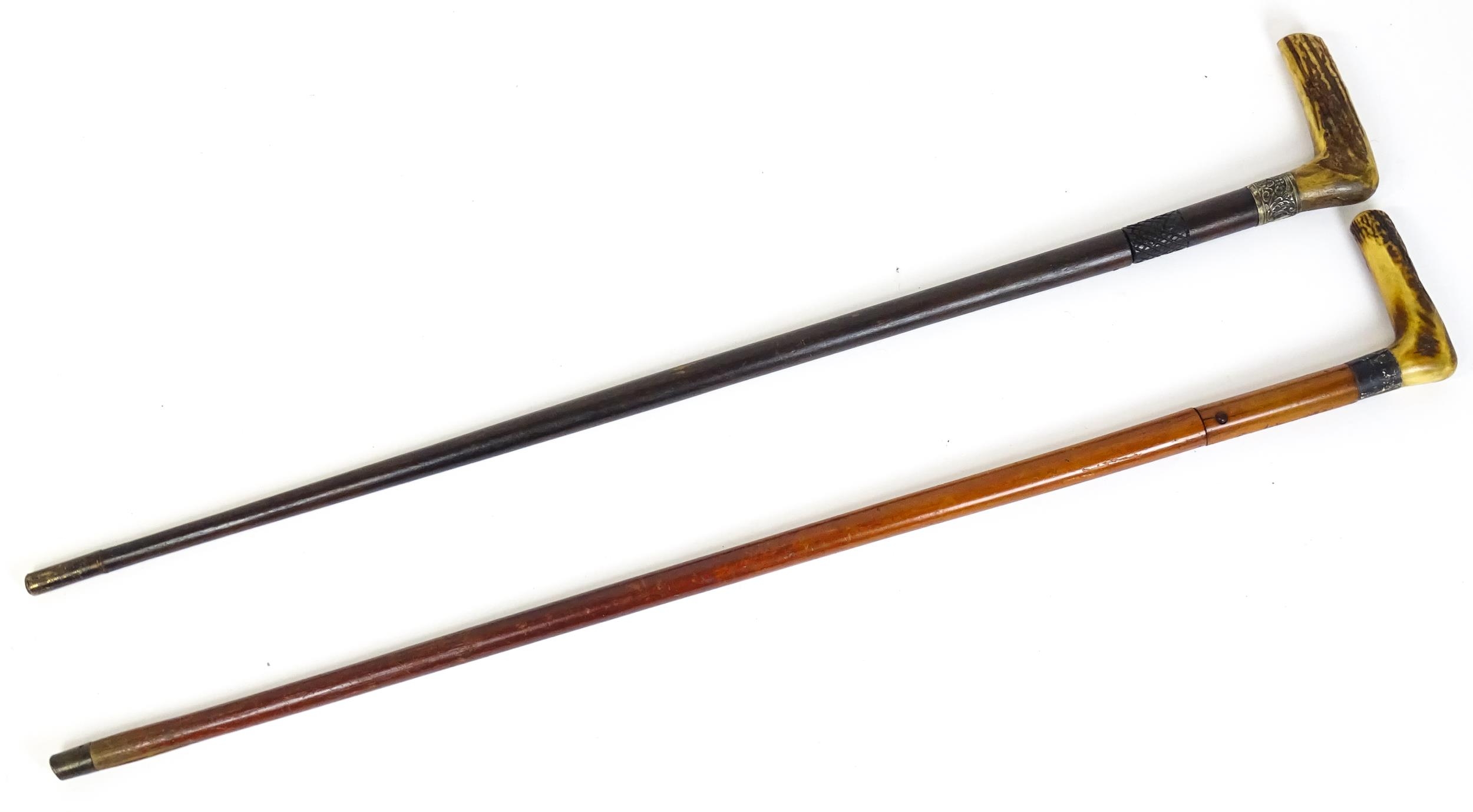 A 19thC Wilkinson Sword Co sword stick with turned beech shank, antler ...
