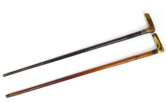 A 19thC Wilkinson Sword Co sword stick with turned beech shank, antler ...