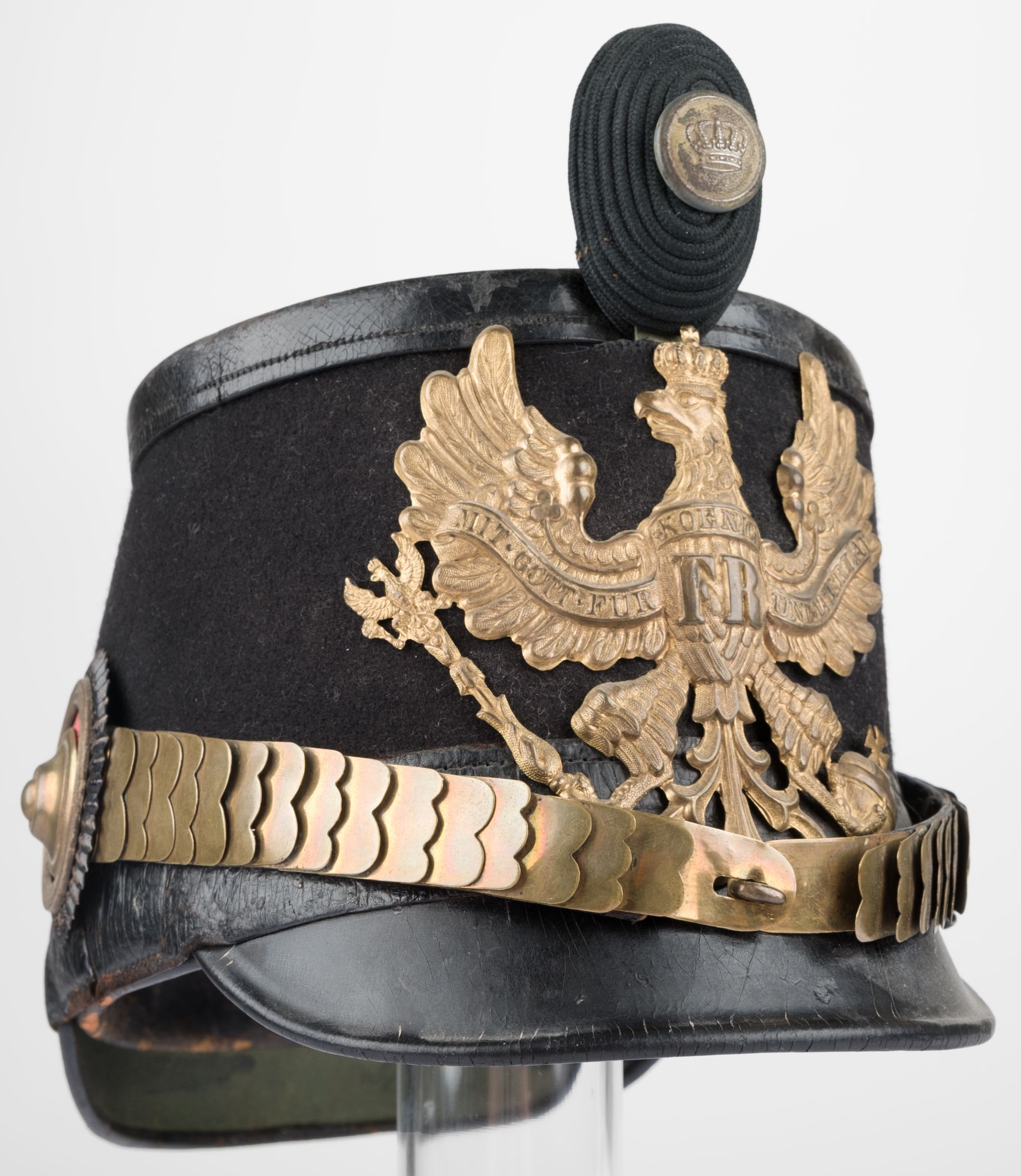 * Shako. A Prussian Jager enlisted man's shako, black felt with leather ...