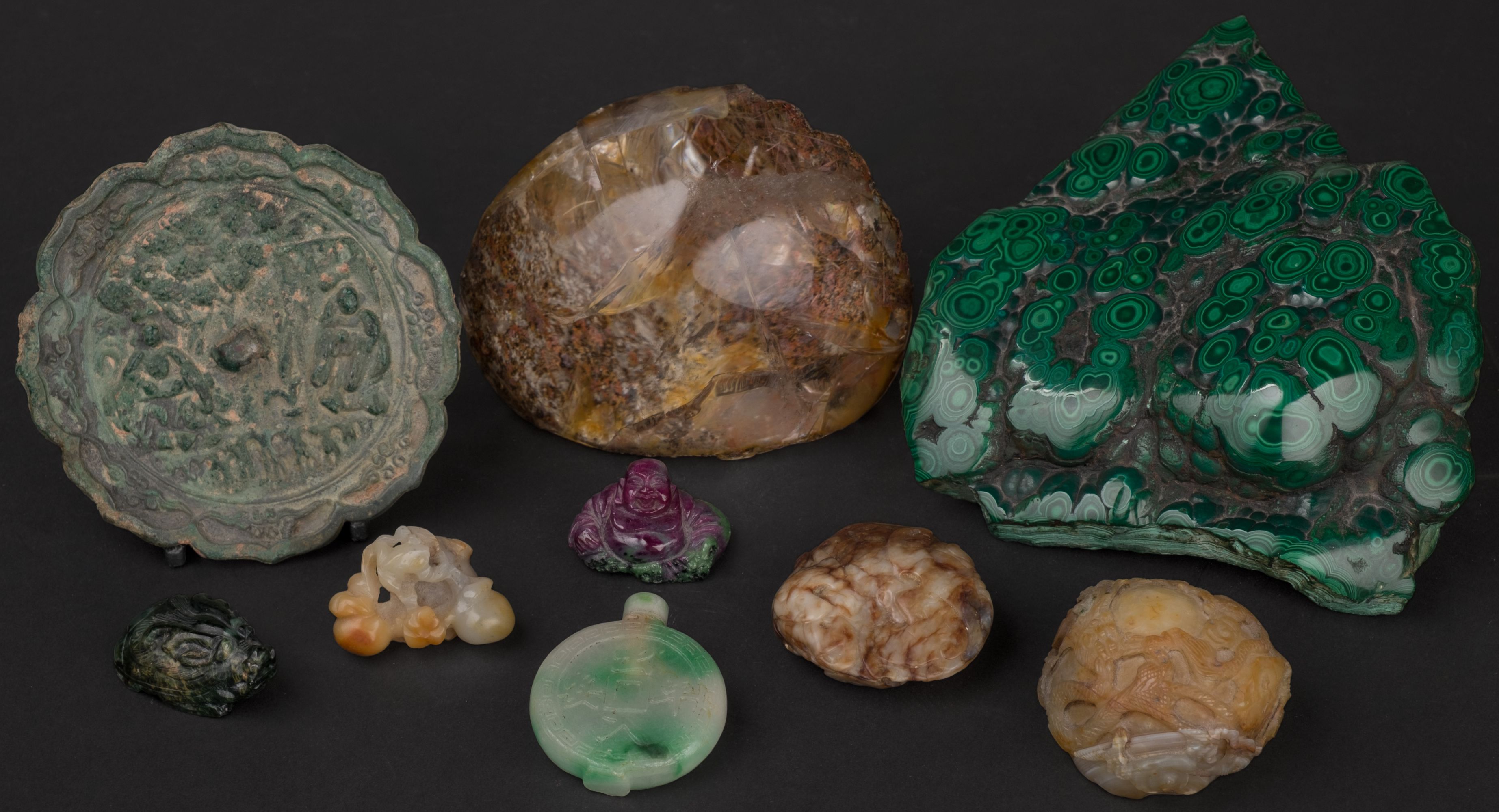 * Jade. A collection of Chinese jade carvings, including a spinach ...