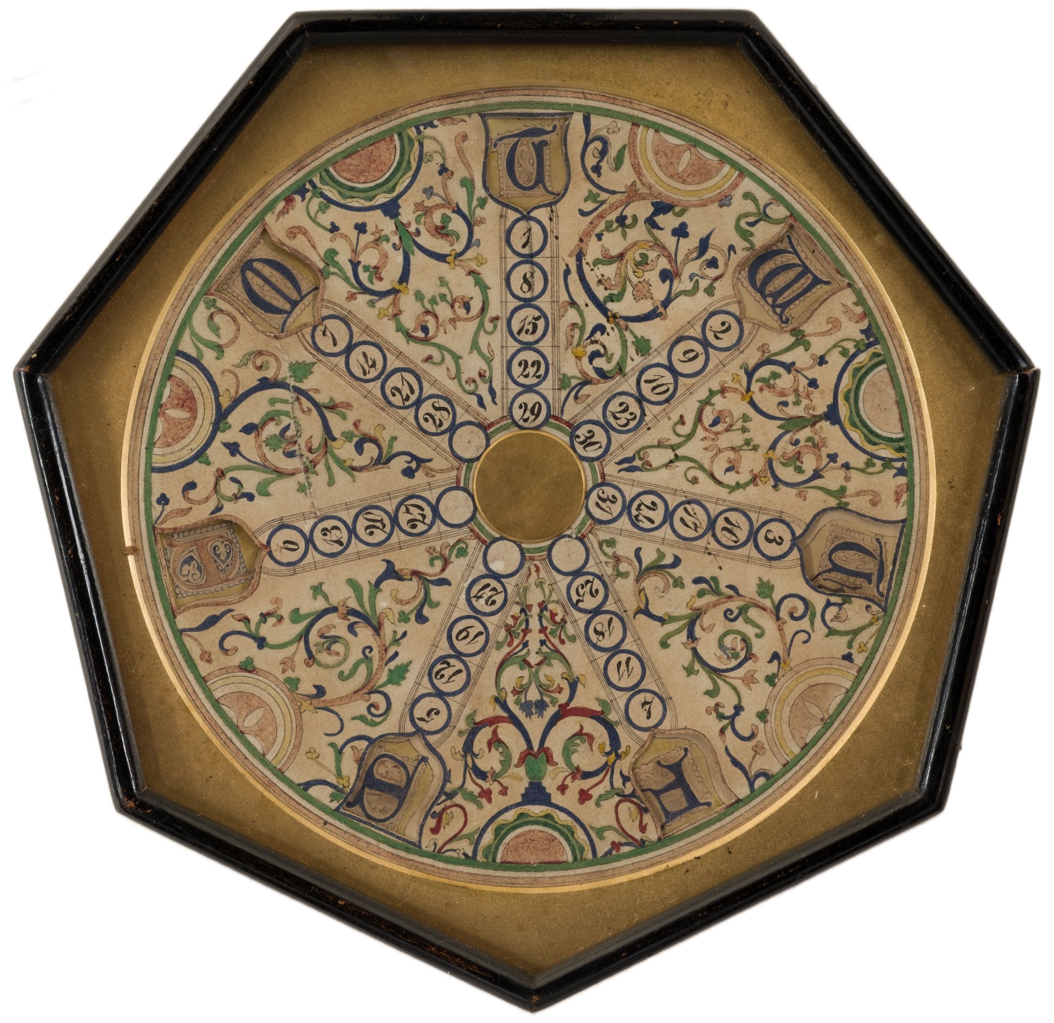 * Calendar. A hand-painted perpetual calendar, circa 1850, circular pen ...