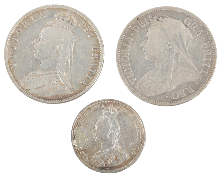 AN 1887 QUEEN VICTORIA SILVER HALF CROWNtogether with an 1893 Queen ...
