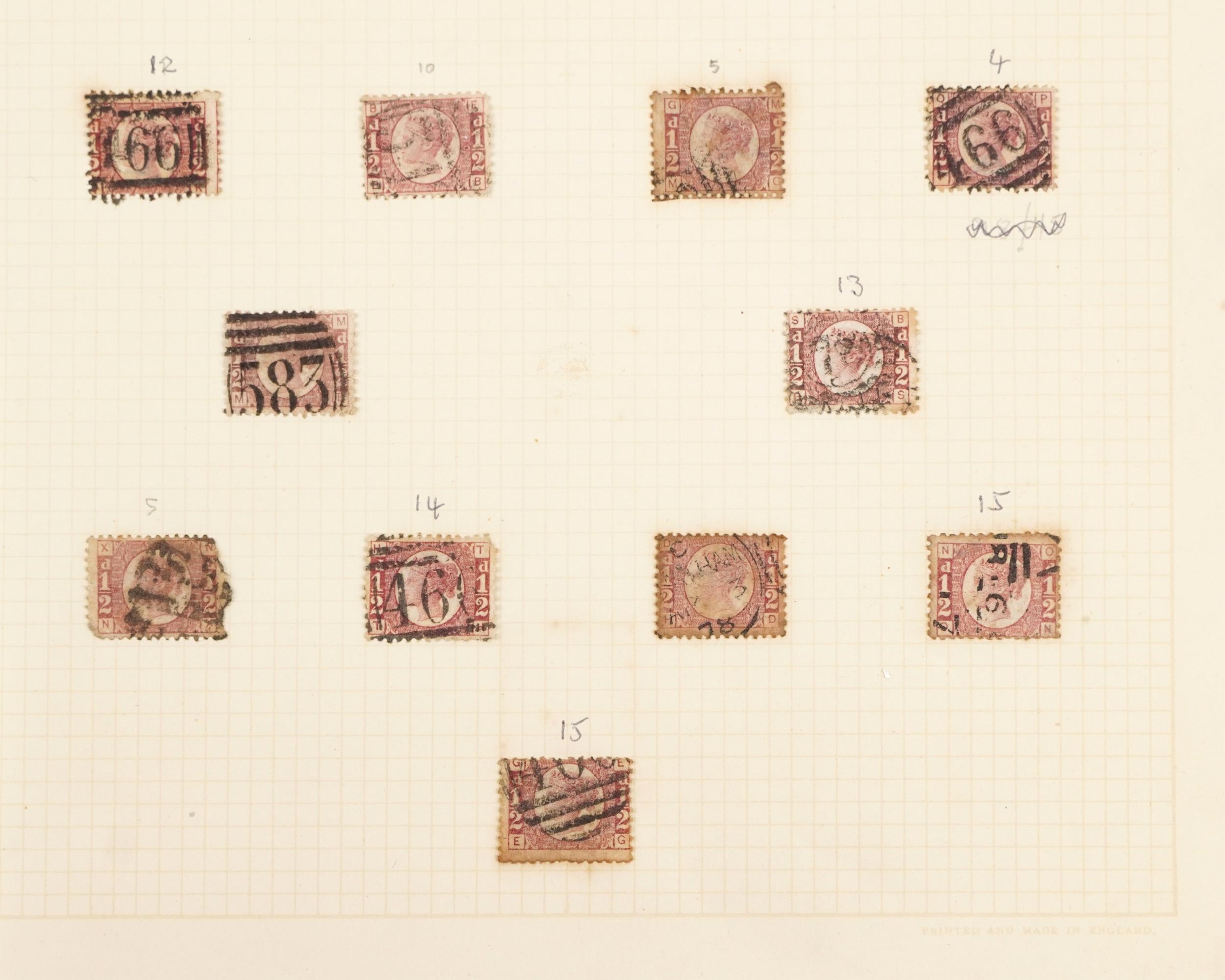 British 1870 half penny red brown stamps with plate numbers to include ...