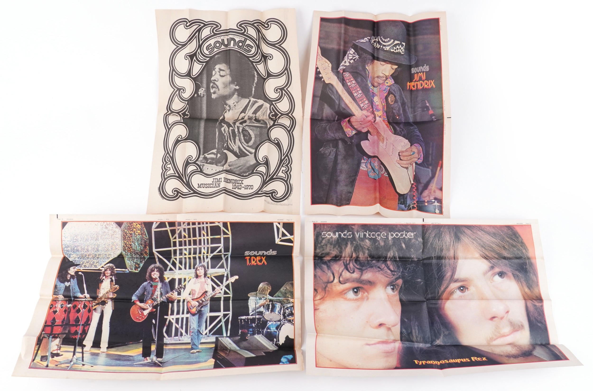 Four 1970s musician and singer music posters by Sounds comprising T-Rex ...