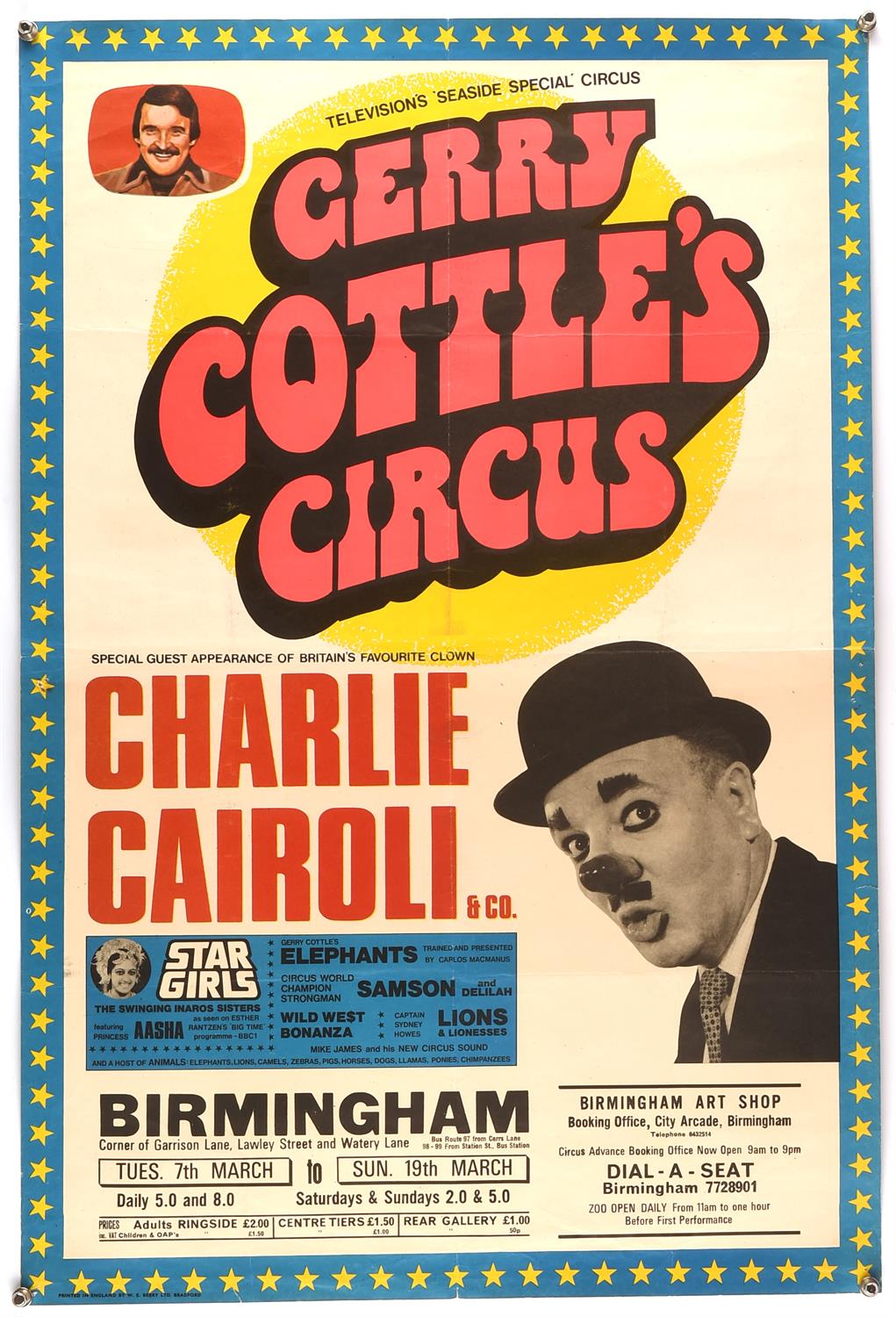 Gerry Cottle's Circus poster starring Charlie Cairoli in Birmingham ...