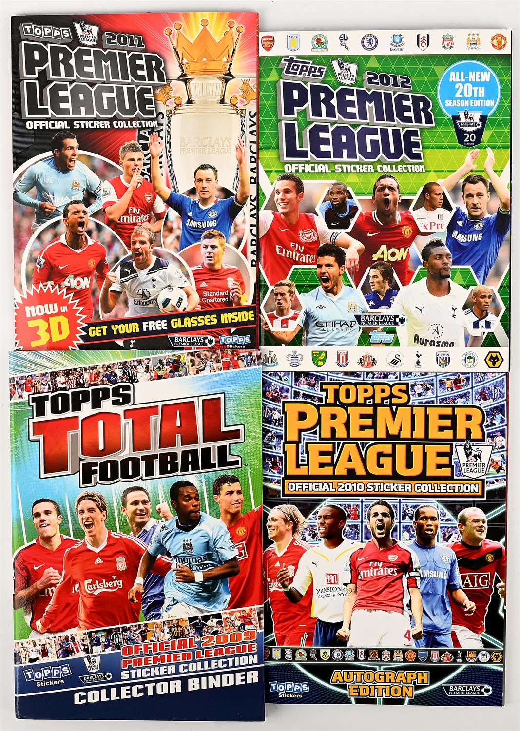 An assortment of 11 complete Topps and Merlin Premier League sticker ...