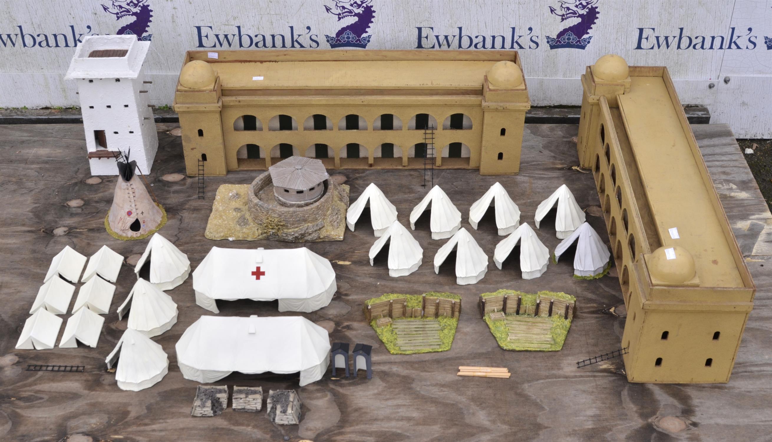 A scratch built wooden scale model of an Indian army barracks (86.5cm ...